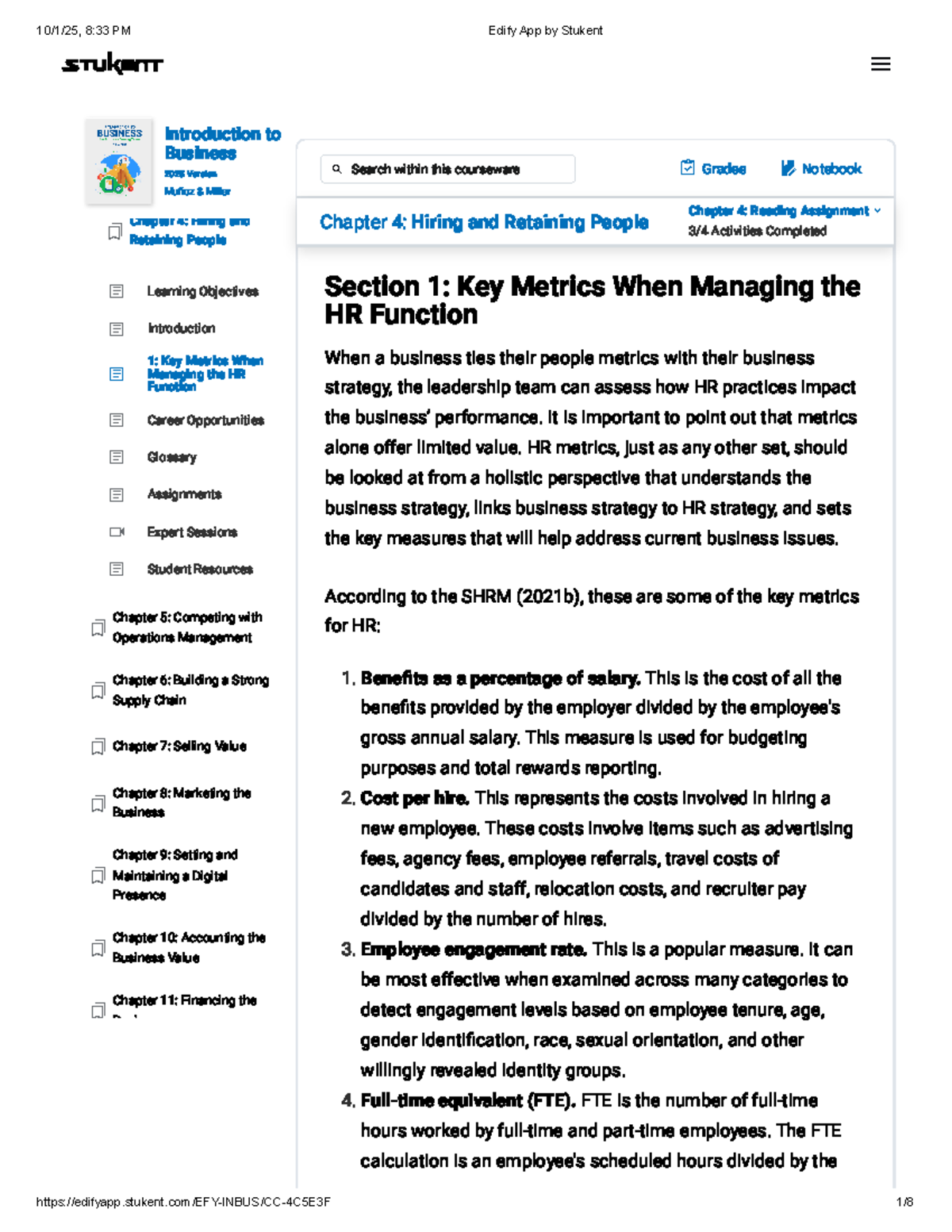 Introduction to Business 2025: Key Metrics for Managing HR Functions - Studocu