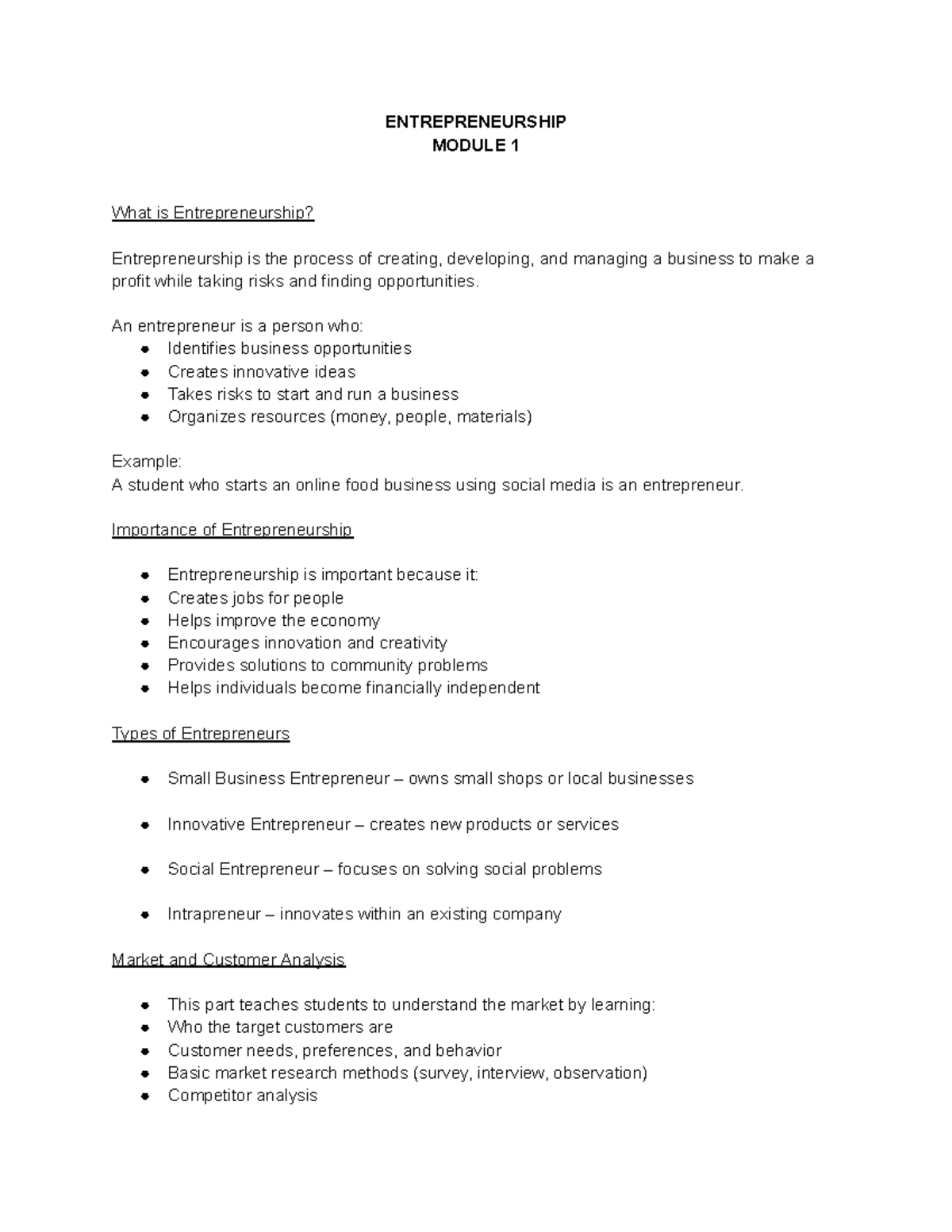 ENTREPRENEURSHIP MODULE 1: Understanding the Basics of Entrepreneurship ...
