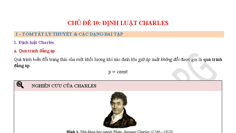 CHỦ ĐỀ 10: ĐỊNH LUẬT CHARLES - TÓM TẮT VÀ BÀI TẬP THỰC HÀNH - Studocu