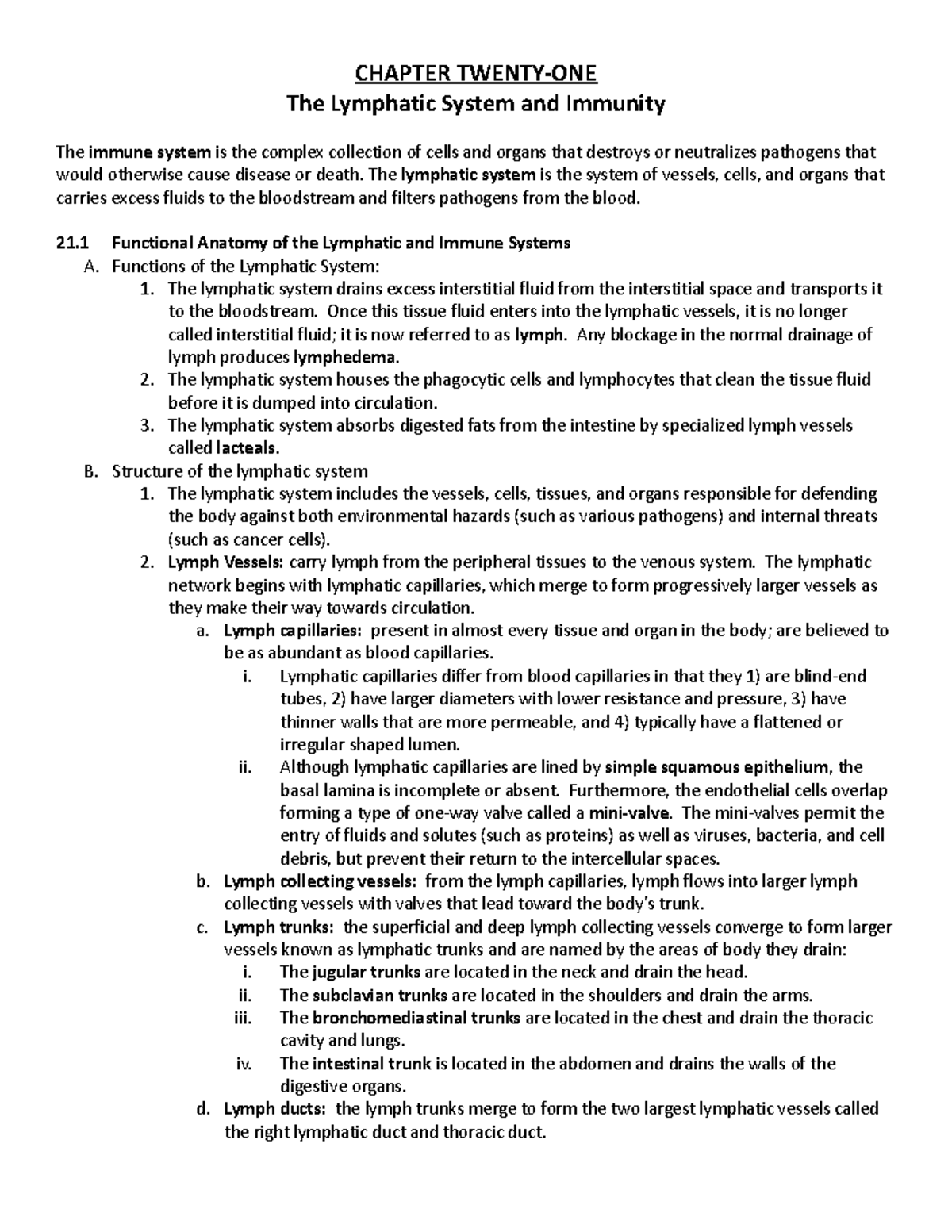 Chapter 21 Guided Notes on Lymphatic & Immune Systems Overview - Studocu