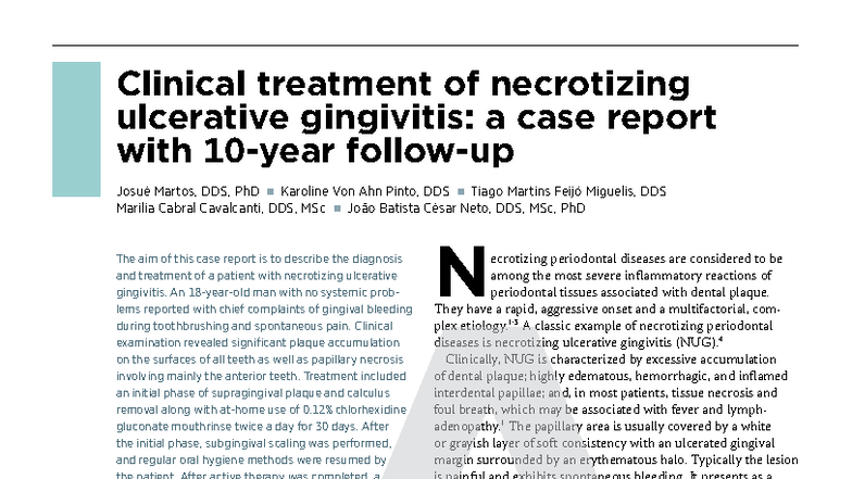 Clinical Treatment of Necrotizing Ulcerative Gingivitis: A Case Report ...