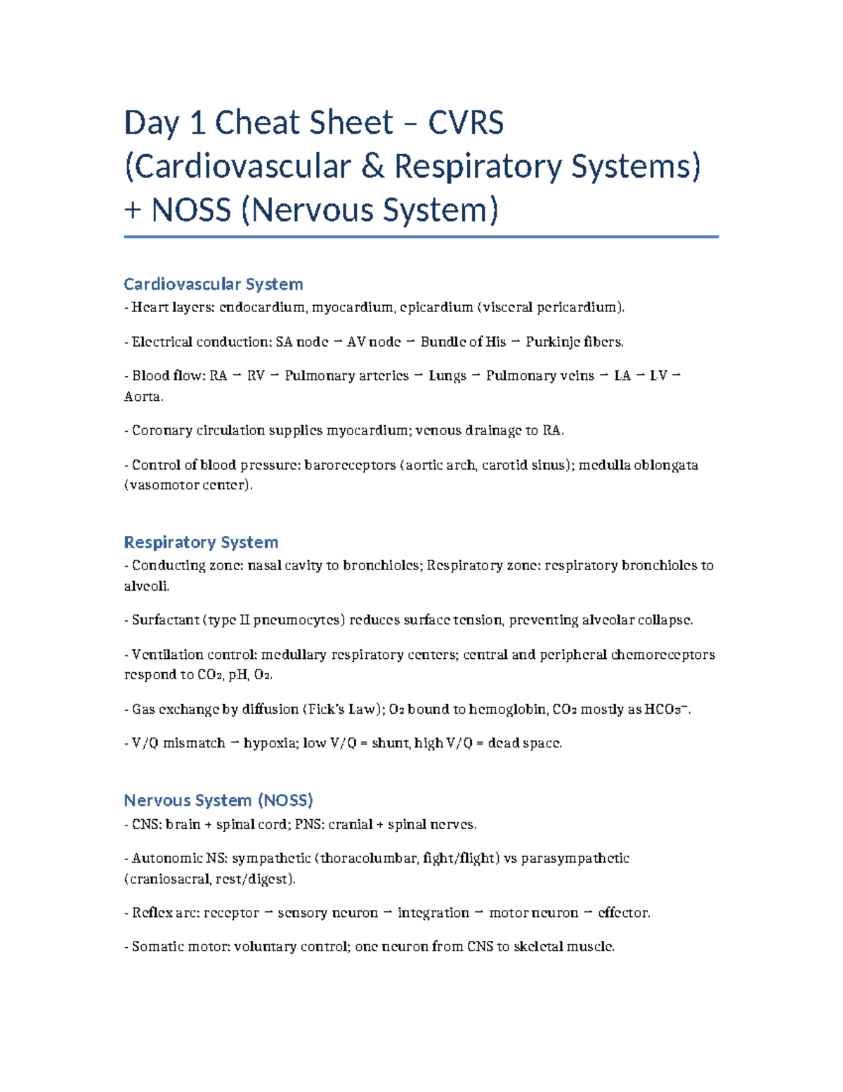Day 1 Cheat Sheet: CVRS & NOSS Overview of Key Concepts - Studocu