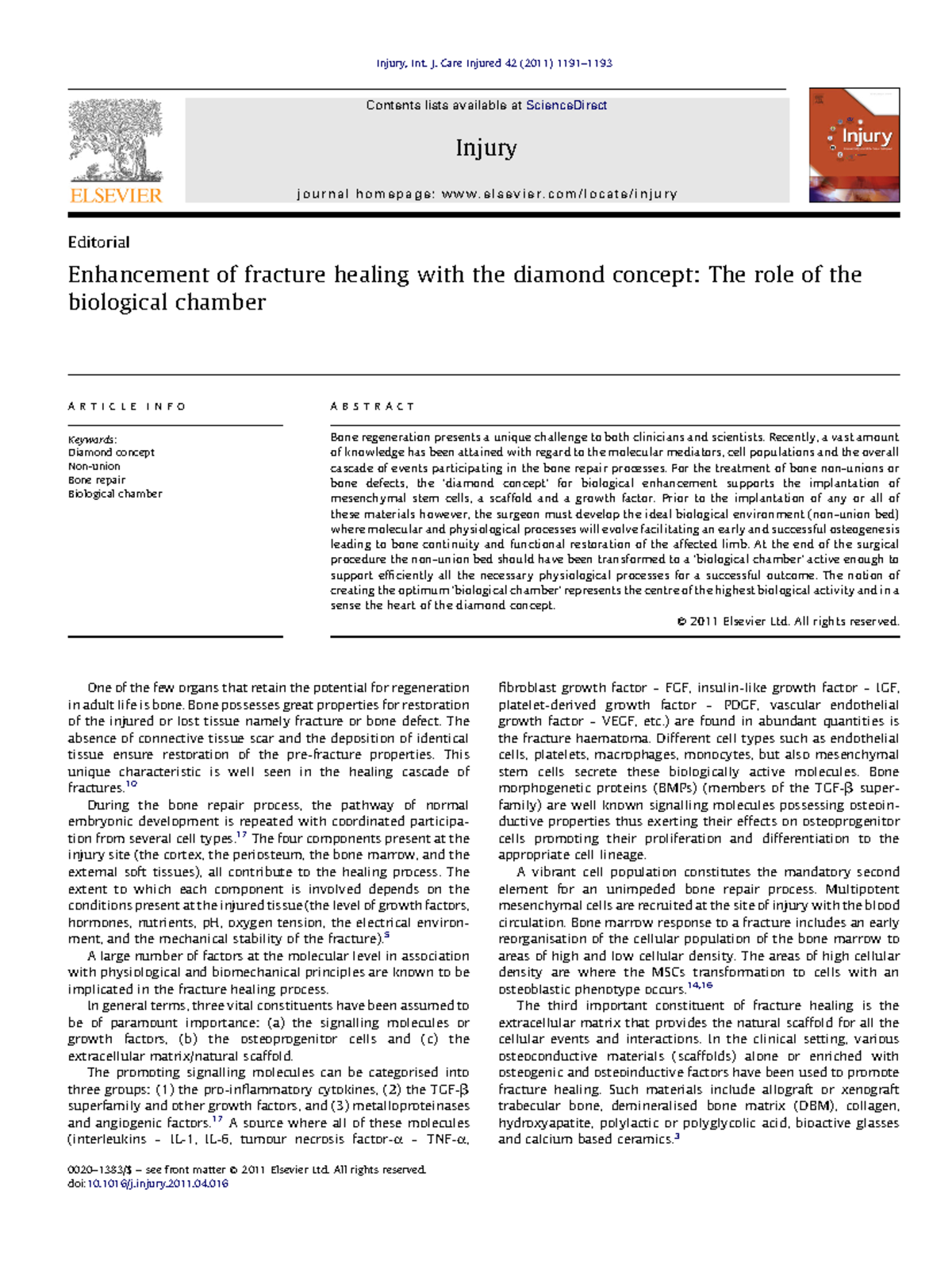 Enhancement of Fracture Healing: The Diamond Concept in Bone Repair ...