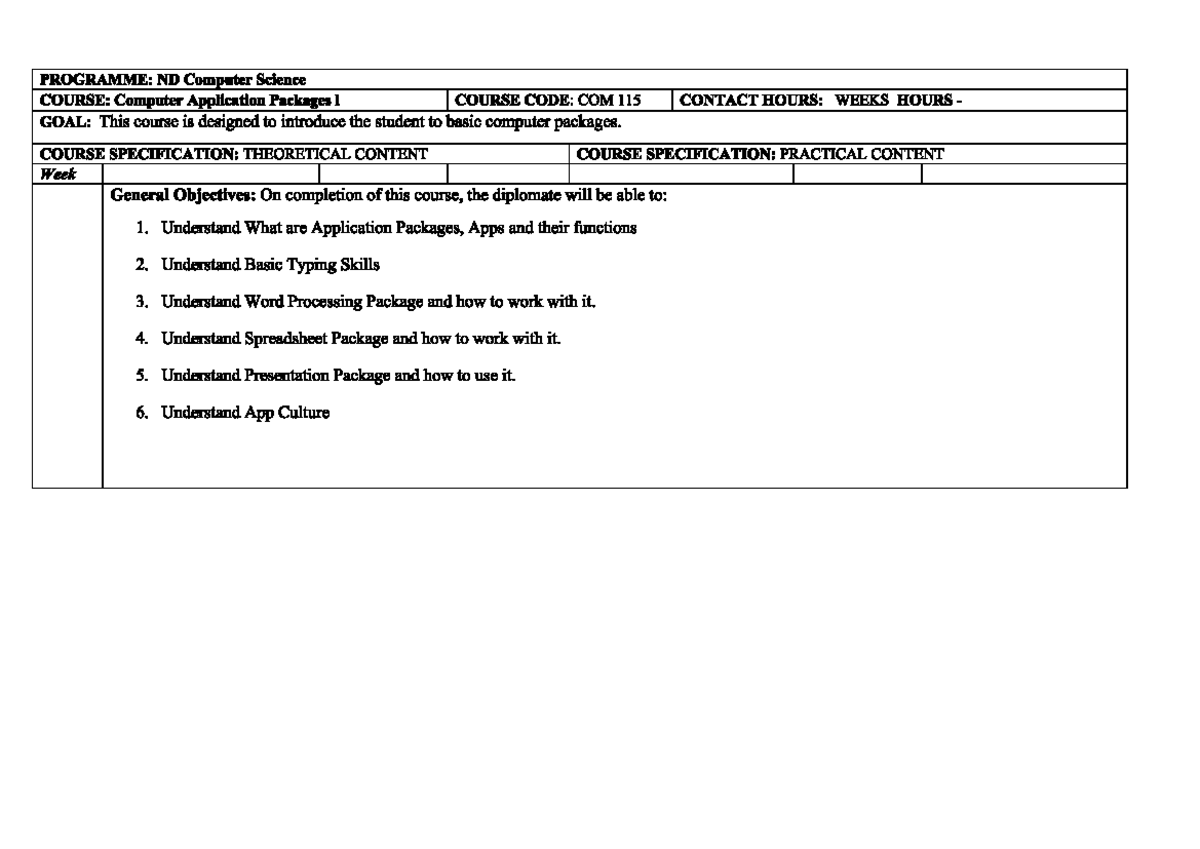 Course Outline-1 - data scientist - PROGRAMME: ND Computer Science ...