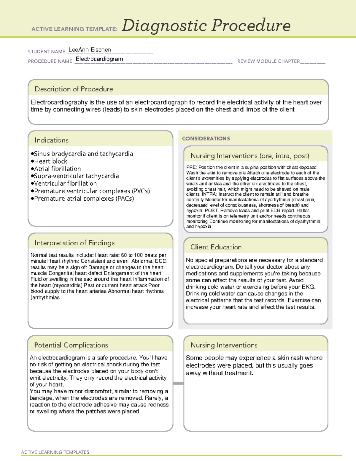 Diagnostic procedure ECG ATI Template - ACTIVE LEARNING TEMPLATES ...