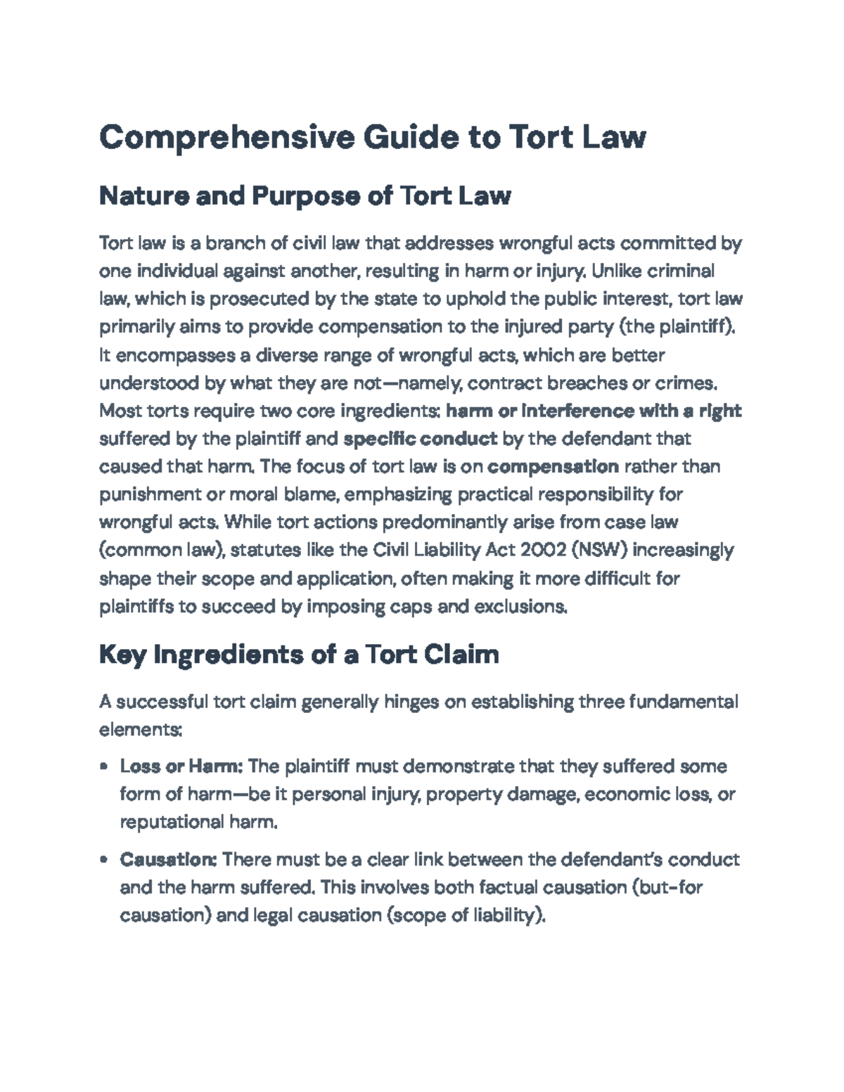 Comprehensive Overview of Tort Law: Key Principles & Case Studies (LAW ...