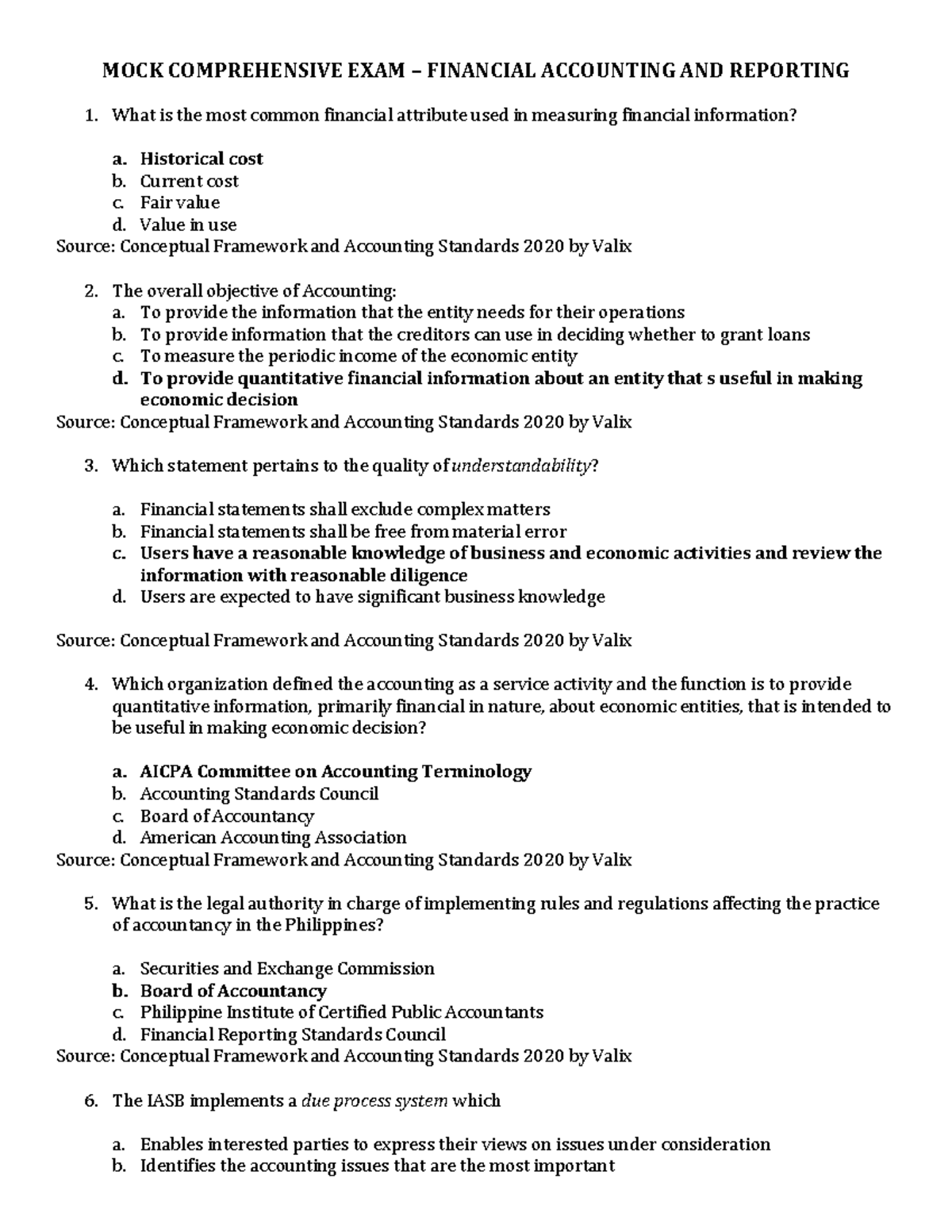 FAR Answer Key - FAR - MOCK COMPREHENSIVE EXAM – FINANCIAL ACCOUNTING ...
