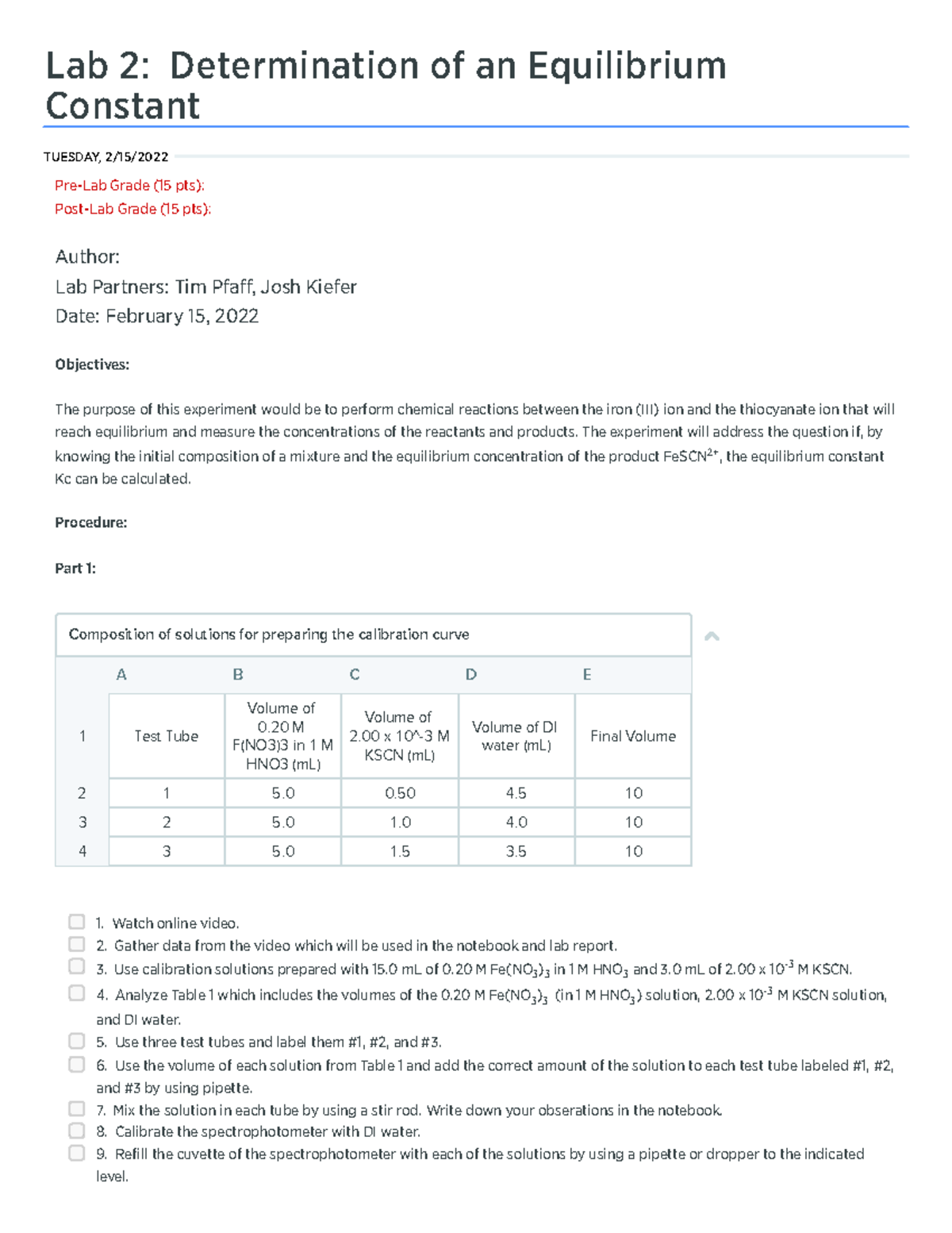 Lab 2 Determination of an Equilibrium Constant · Benchling - Lab 2 ...