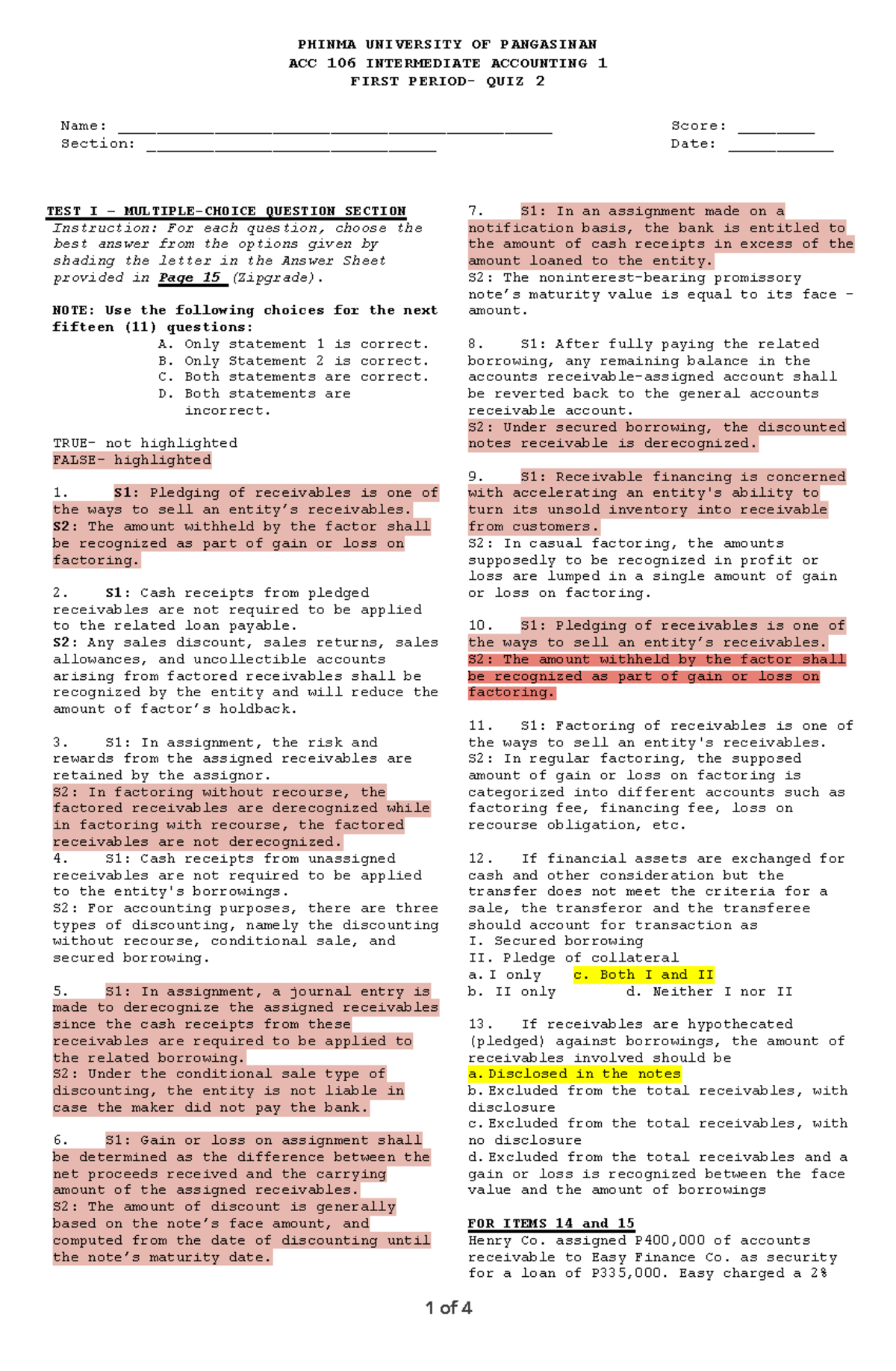 ACC106 P1 Quiz 2 Answers and Explanations - Studocu