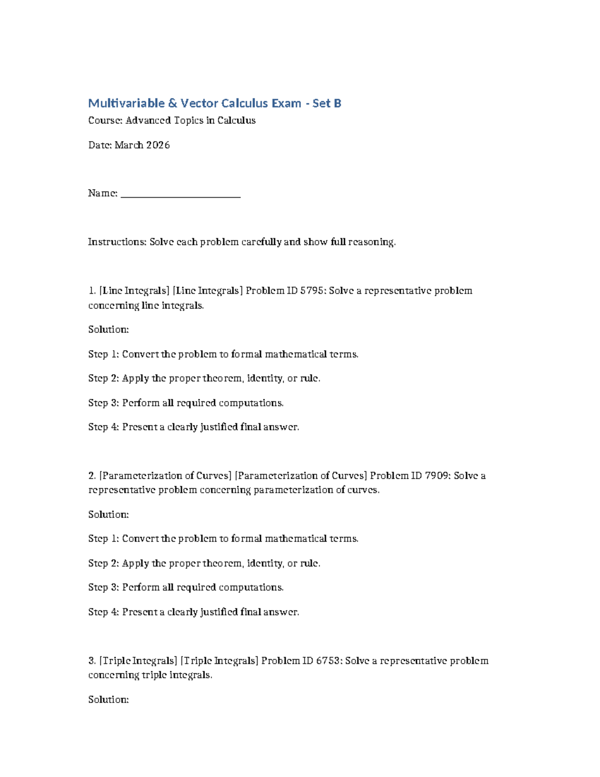 Multivariable Vector Calculus Exam Set B - Math 5586 Solutions - Studocu