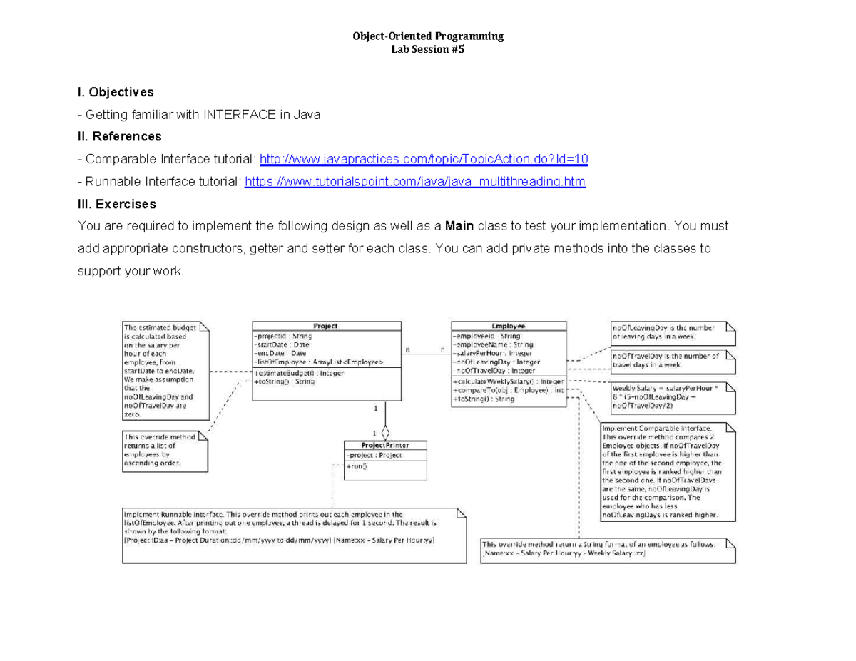 Lab 5 - Interfaces - Object-Oriented Programming Lab Session # I. Objectives Getting familiar ...