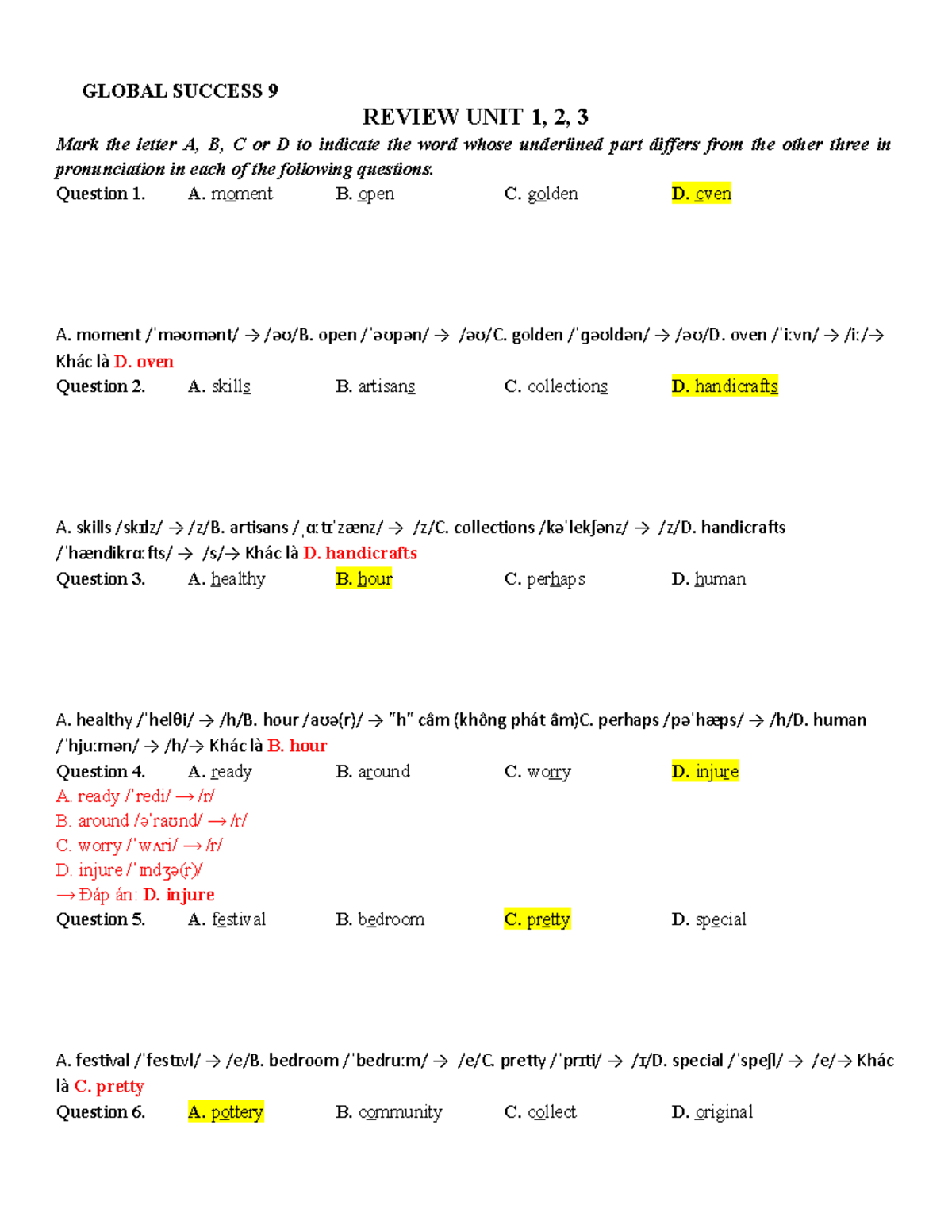 G9 - Review Units 1, 2, 3 Exercises for English 9 Global Success - Studocu