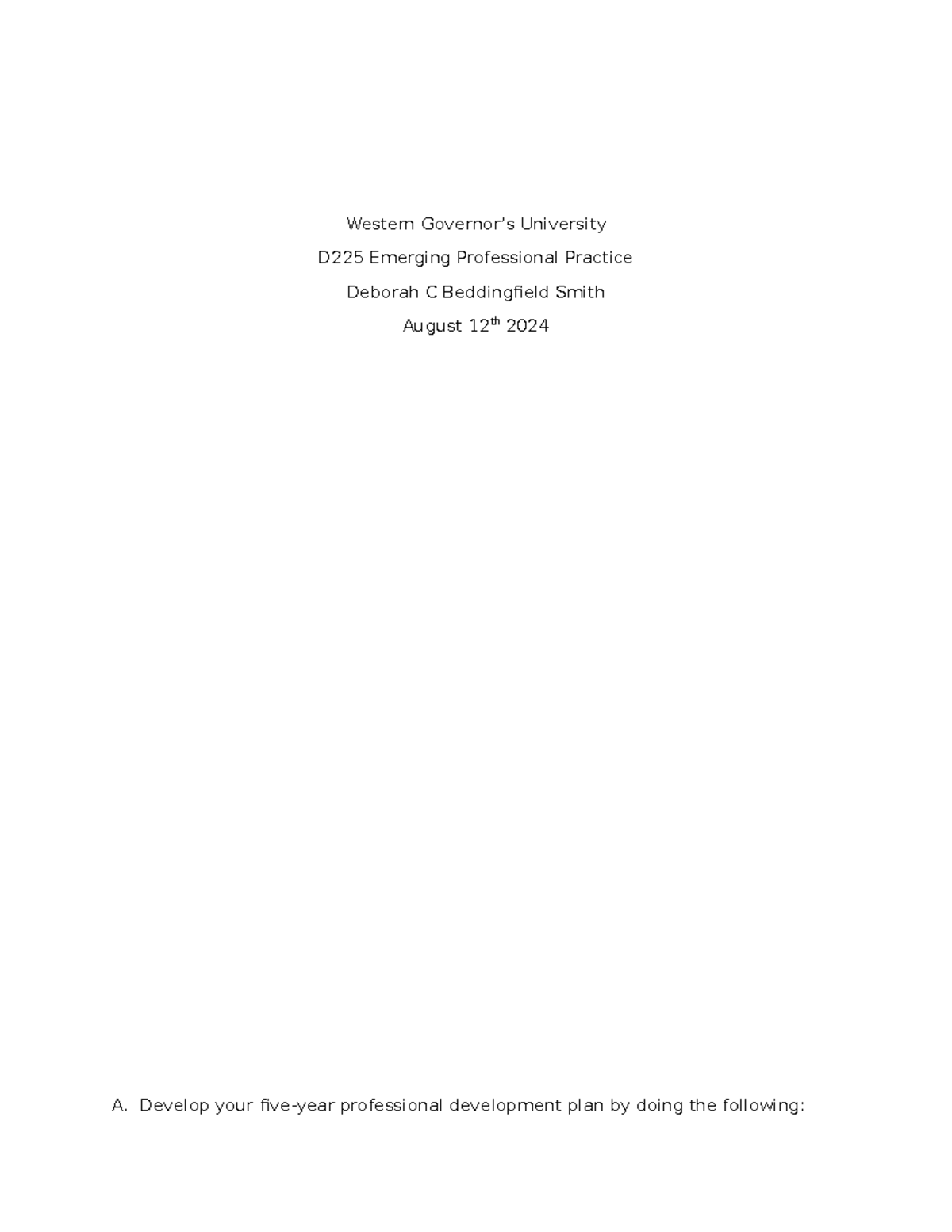 D225 - Five-Year Professional Development Plan for Nurse Practitioner ...