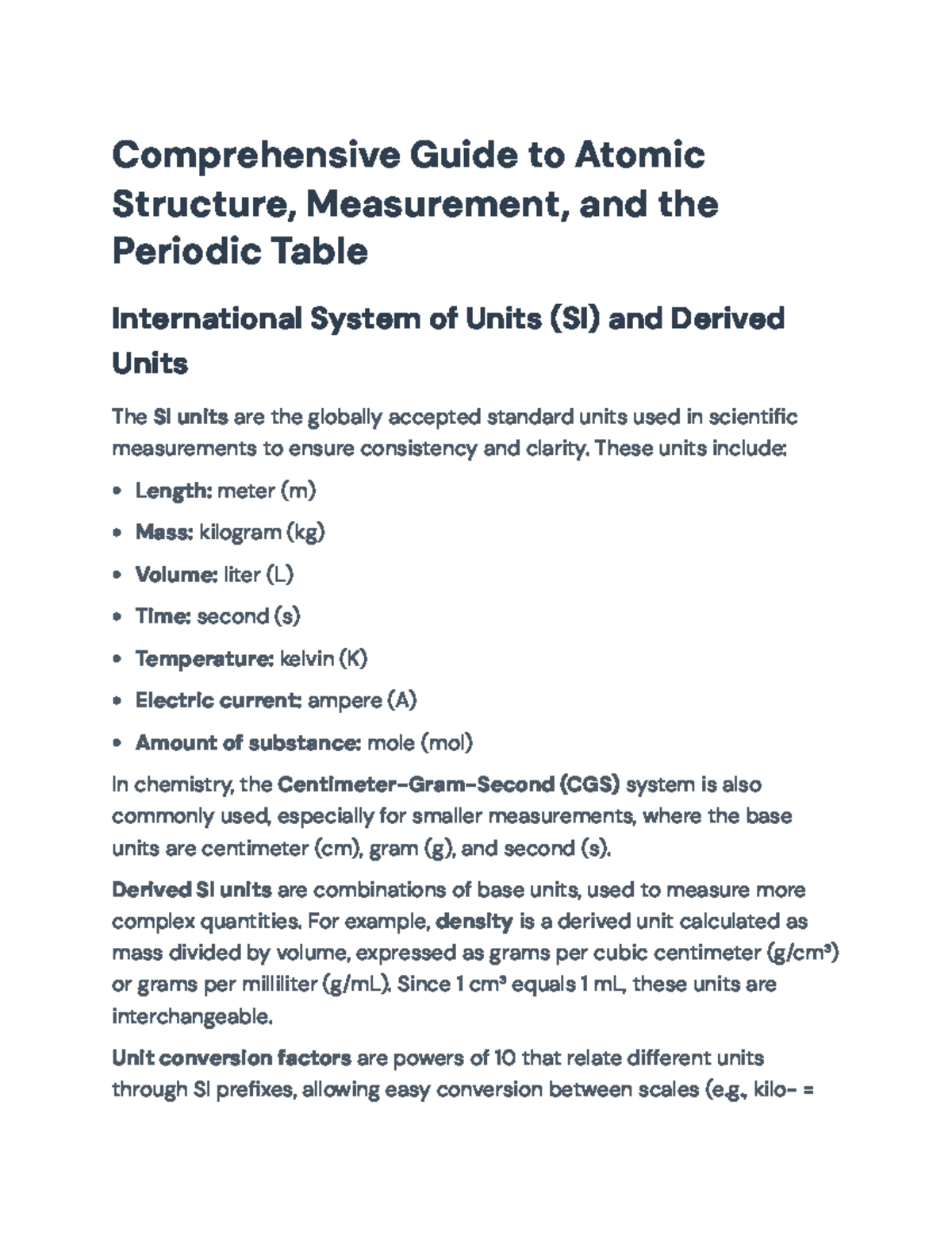 Comprehensive Guide to CHEM 101: SI Units, Measurements, and the ...