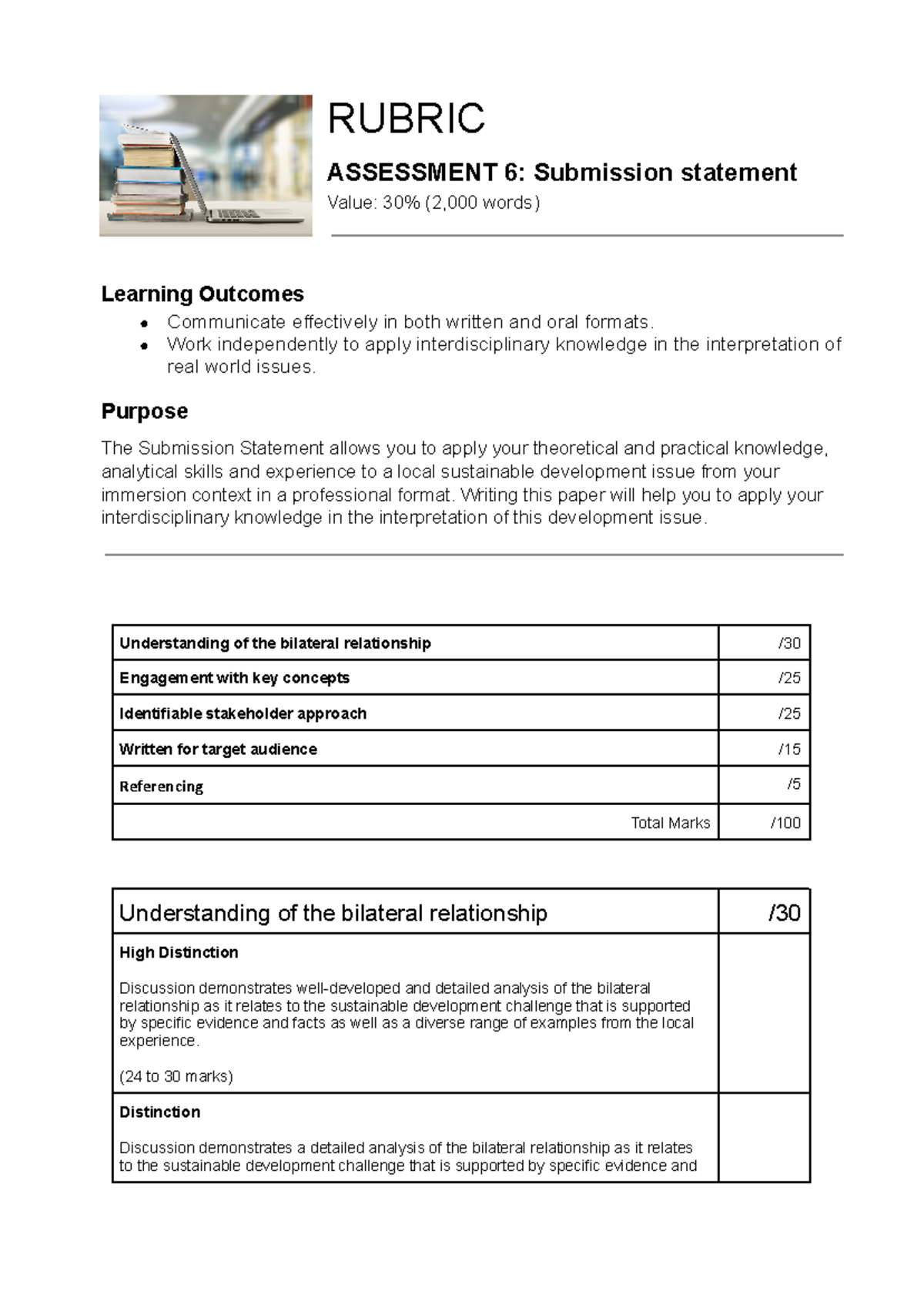 Assessment 6: Submission Statement Rubric and Evaluation Criteria - Studocu
