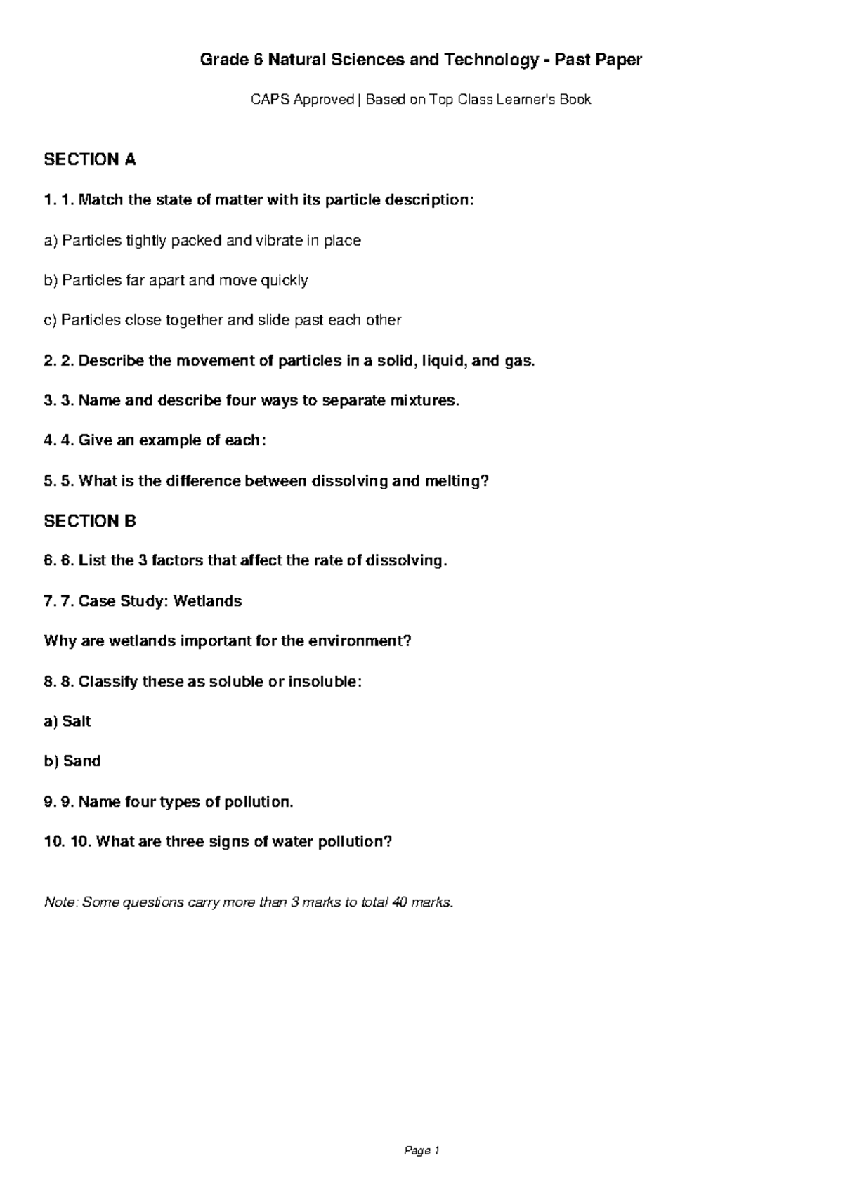 Grade 6 NST Past Paper: Natural Sciences & Technology Exam Review - Studocu