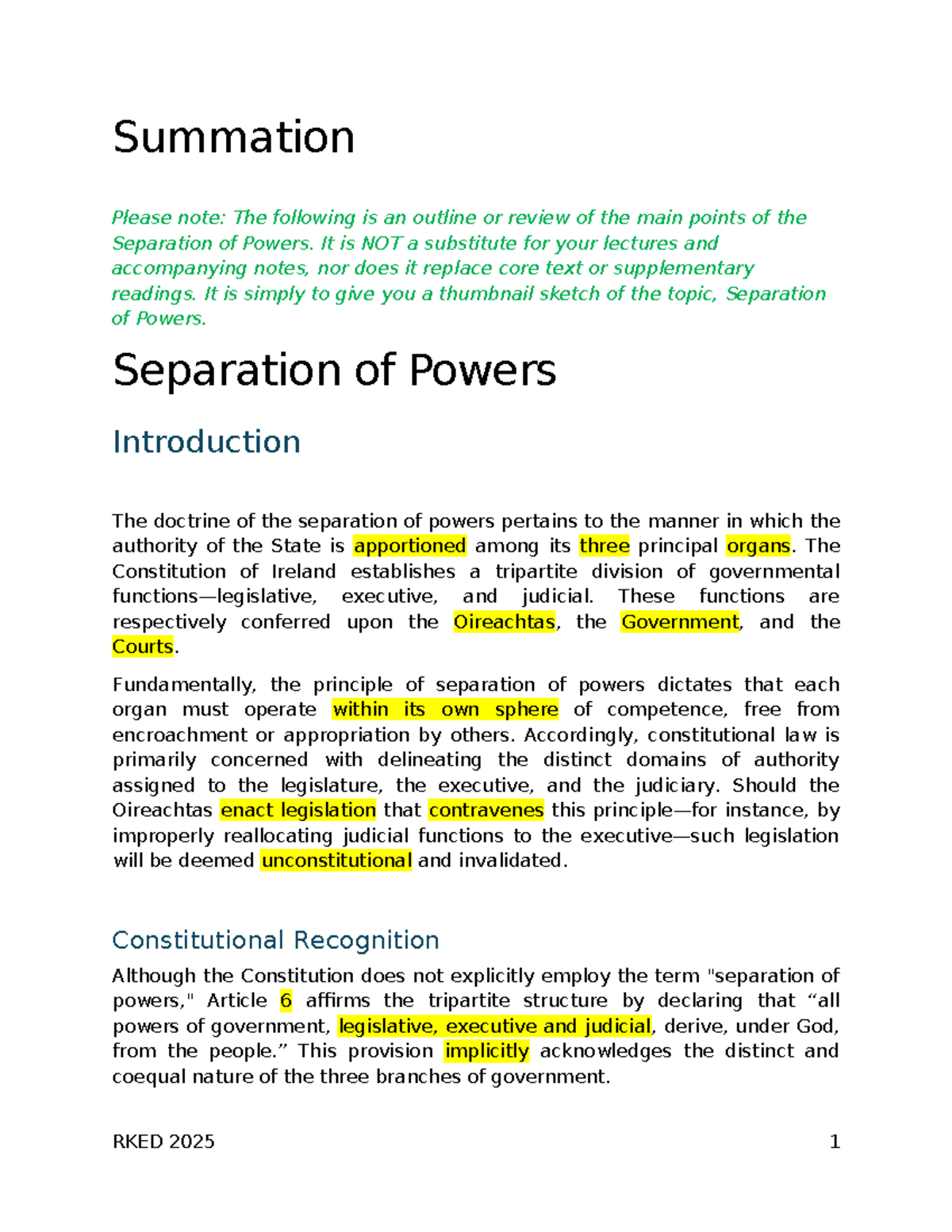 RKED 2025 Separation of Powers: Key Concepts and Constitutional ...
