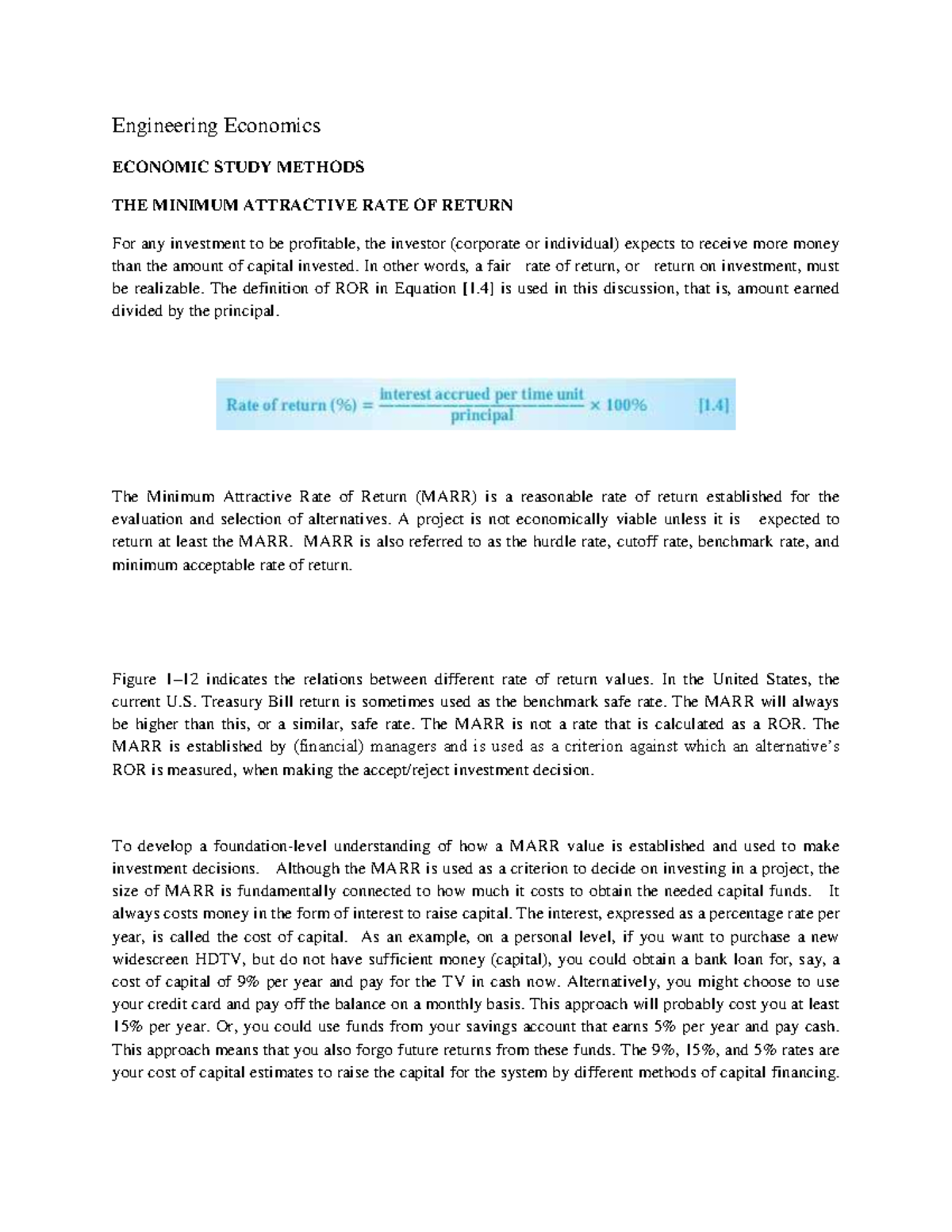 MARR in Investment Decisions: Analyzing Rate of Return Methods - Studocu
