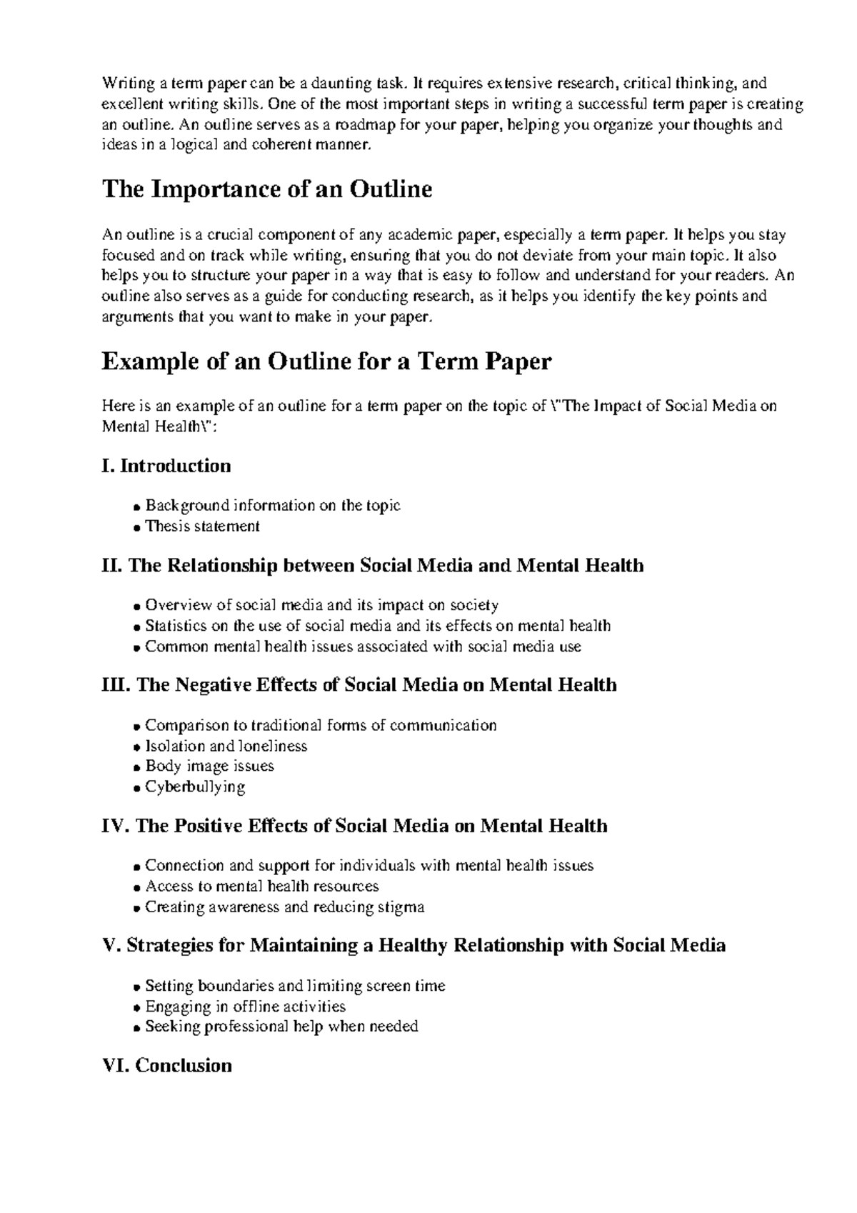 Example of an outline for a term paper - Writing a term paper can be a ...