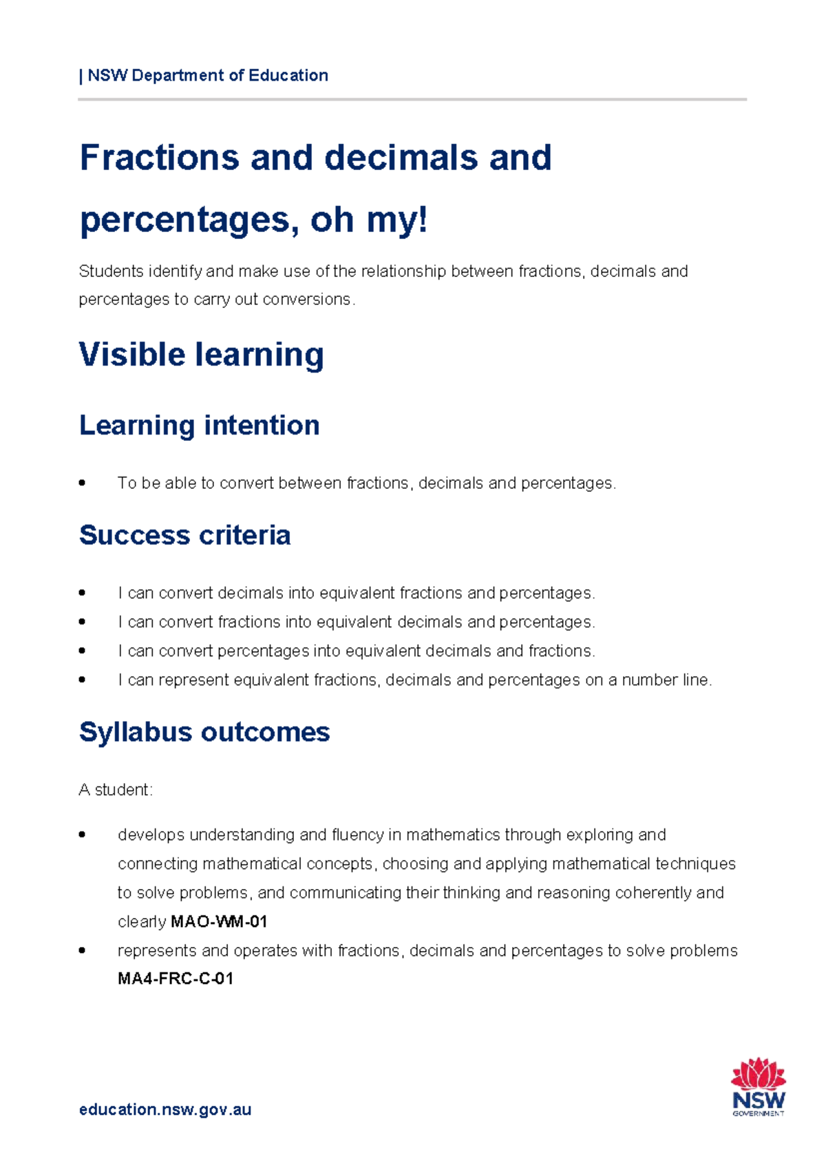 Mathematics S4 Unit 03 Lesson 12: Converting Fractions, Decimals, and ...