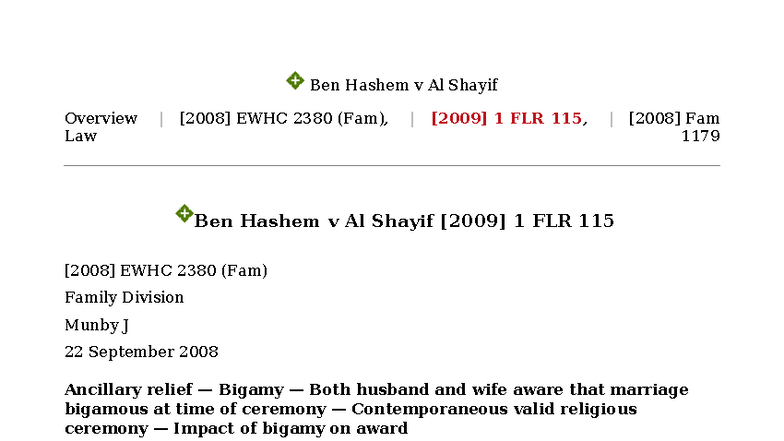 Ben Hashem v Al Shayif Case Study Overview (EWHC 2380) - Family Law ...