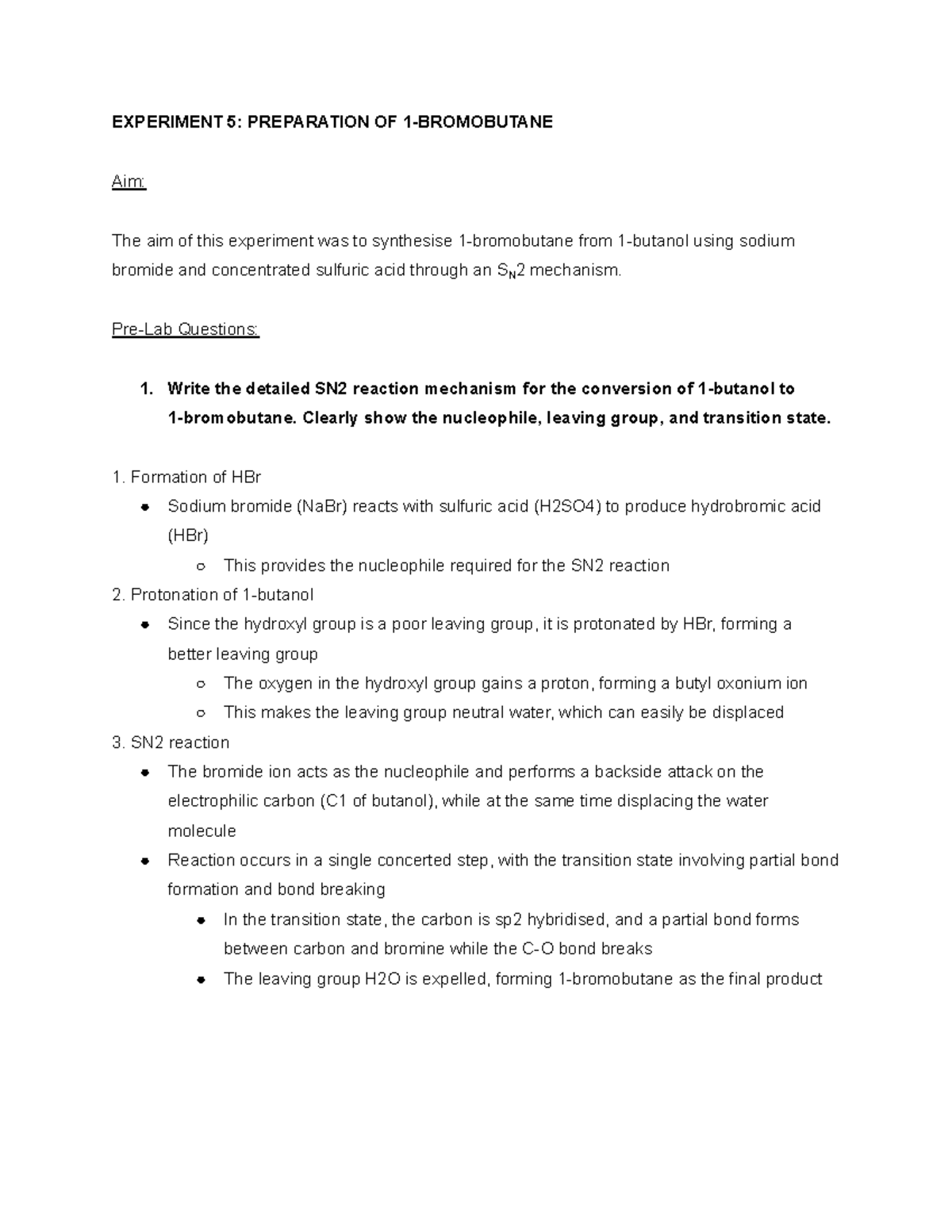 Experiment 5 & 6: SN2 Synthesis and Benzoic Acid Preparation Lab Report - Studocu