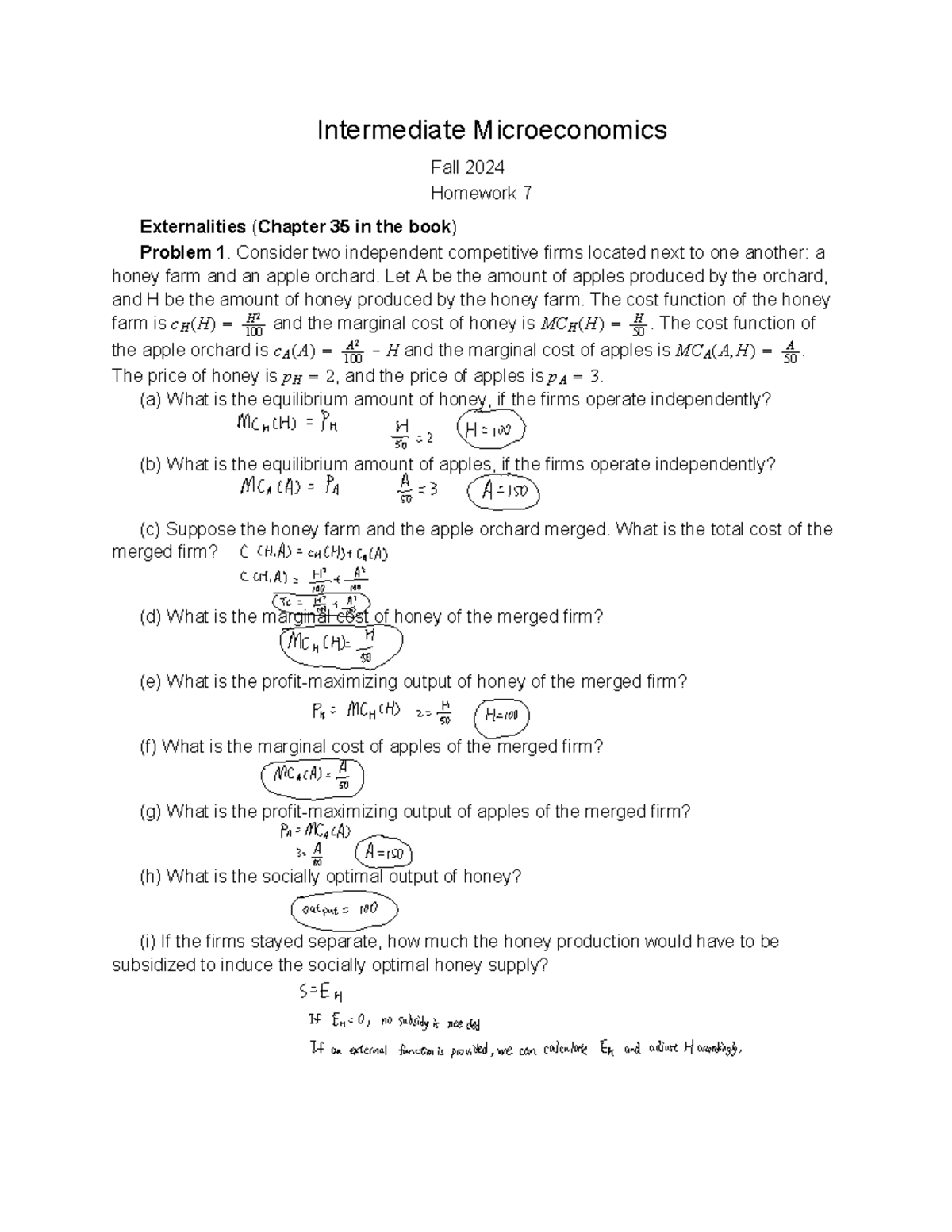 Homework 7 - Intermediate microeconomics externalities analysis - Studocu