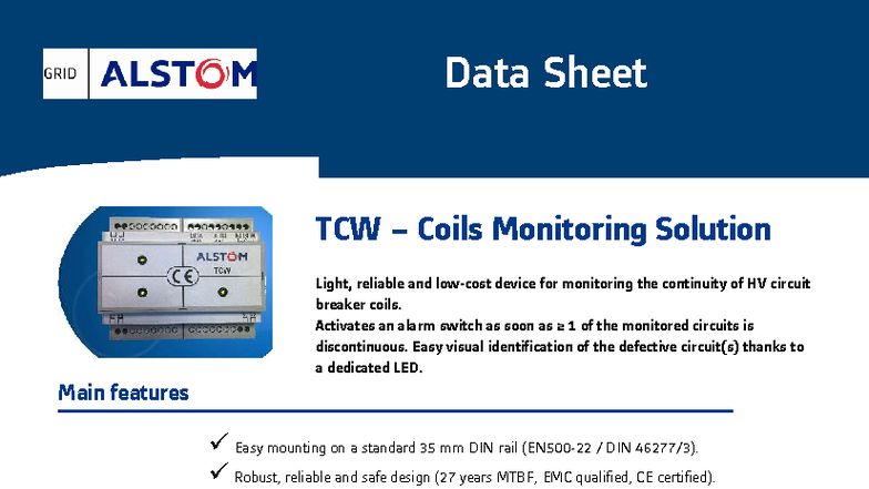TCW Coils Monitoring Solution Data Sheet - ALSTOM 2011 - Studocu
