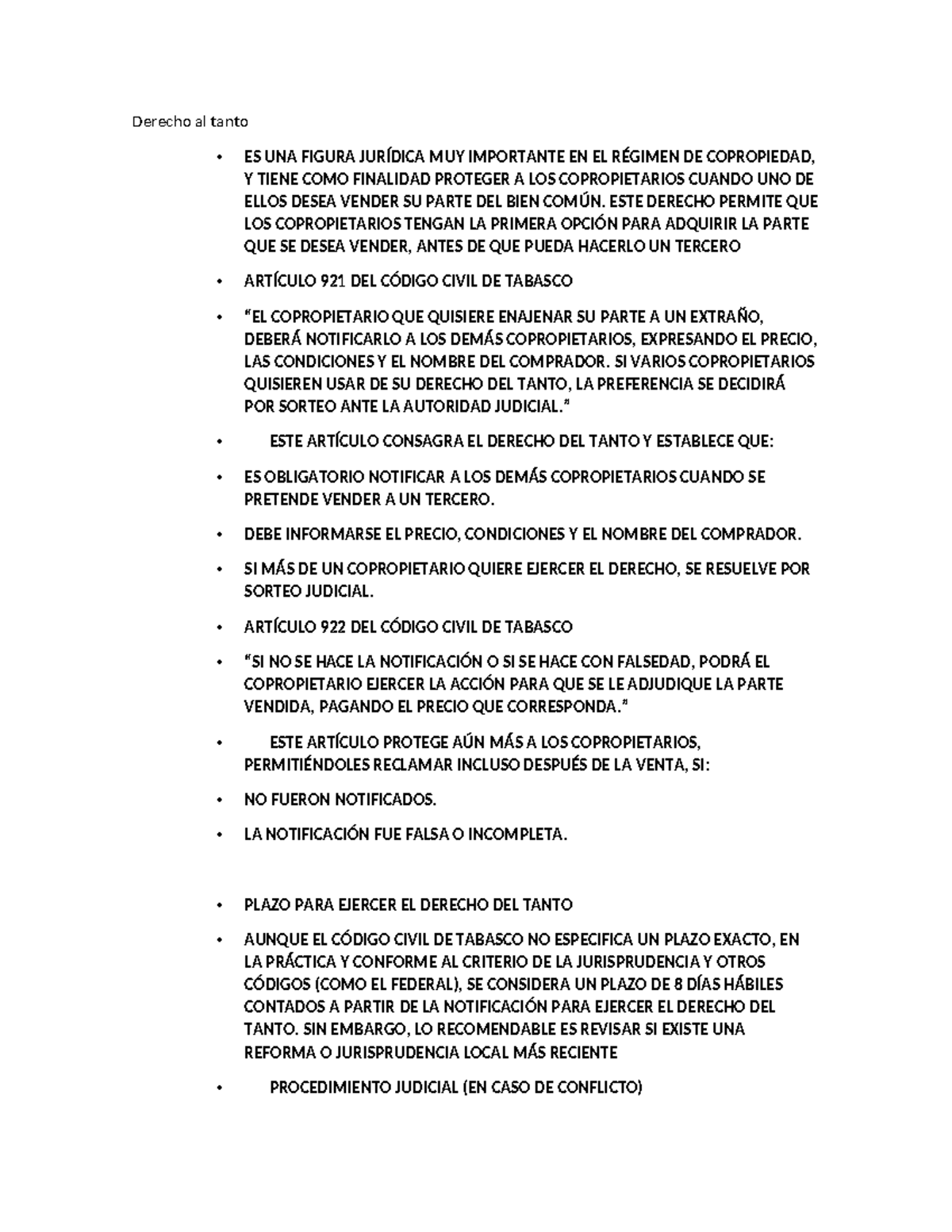 Derecho del Tanto en Copropiedad - Código Civil de Tabasco - Studocu