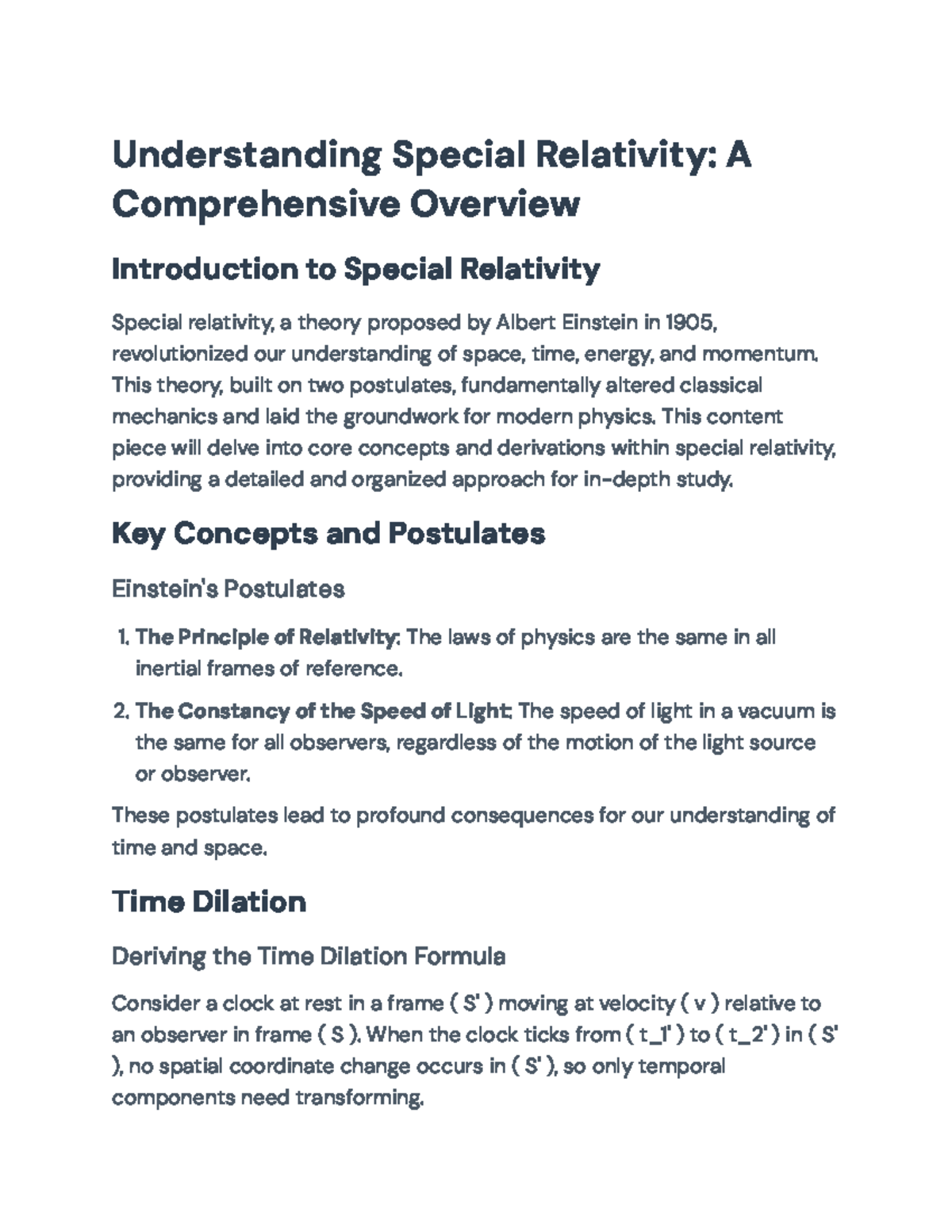 Understanding Special Relativity: Key Concepts and Applications ...