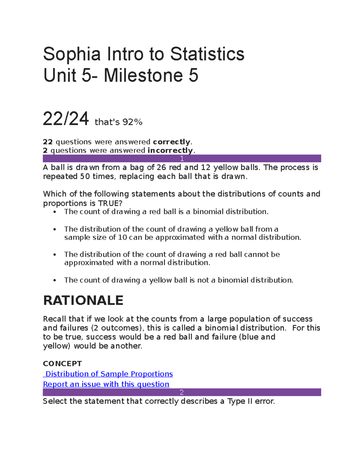 Sophia Intro to Statistics Unit 5 - Milestone 5 Study Guide - Studocu