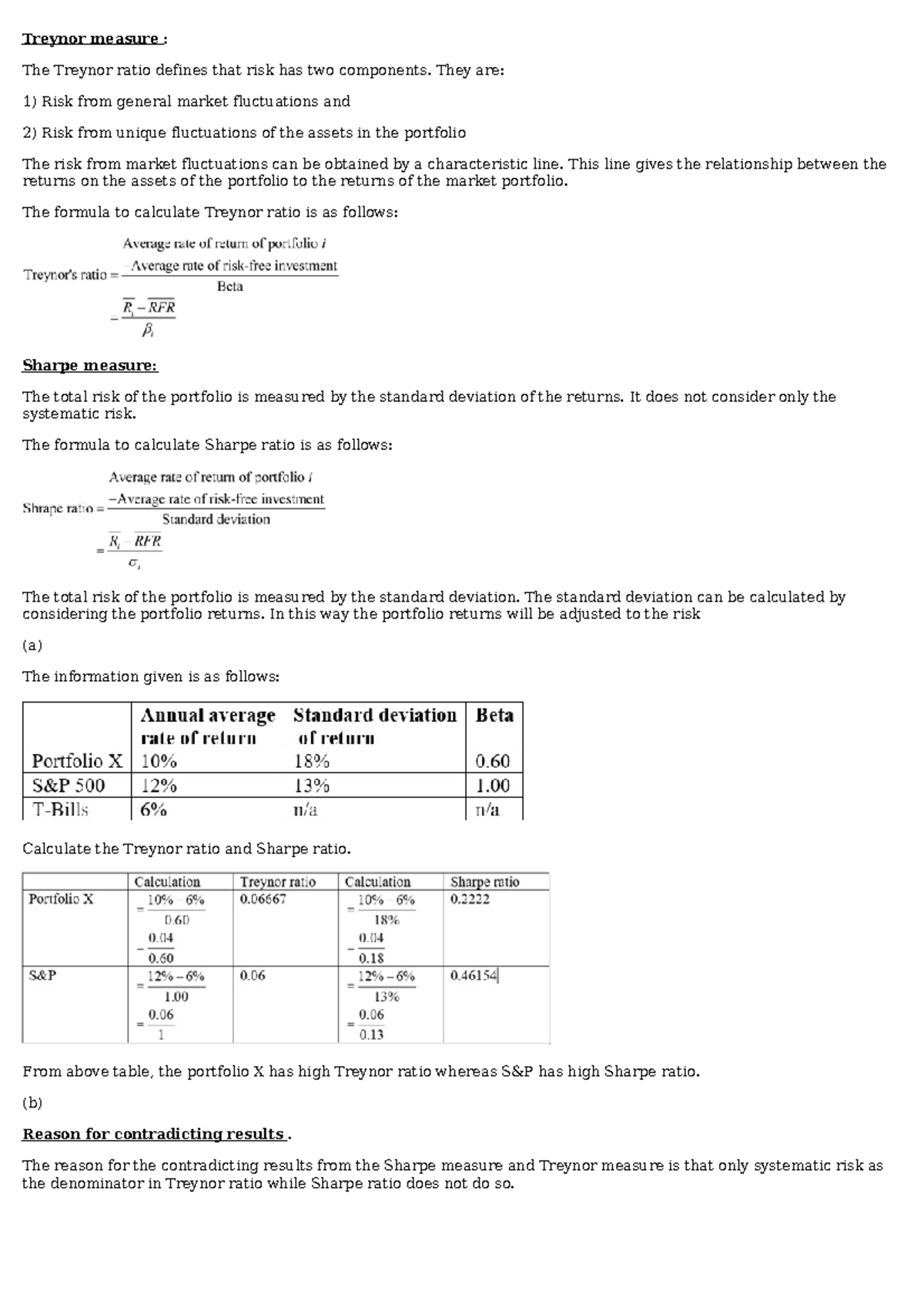 Answer-3 - pratice material for risk management - Treynor measure : The ...