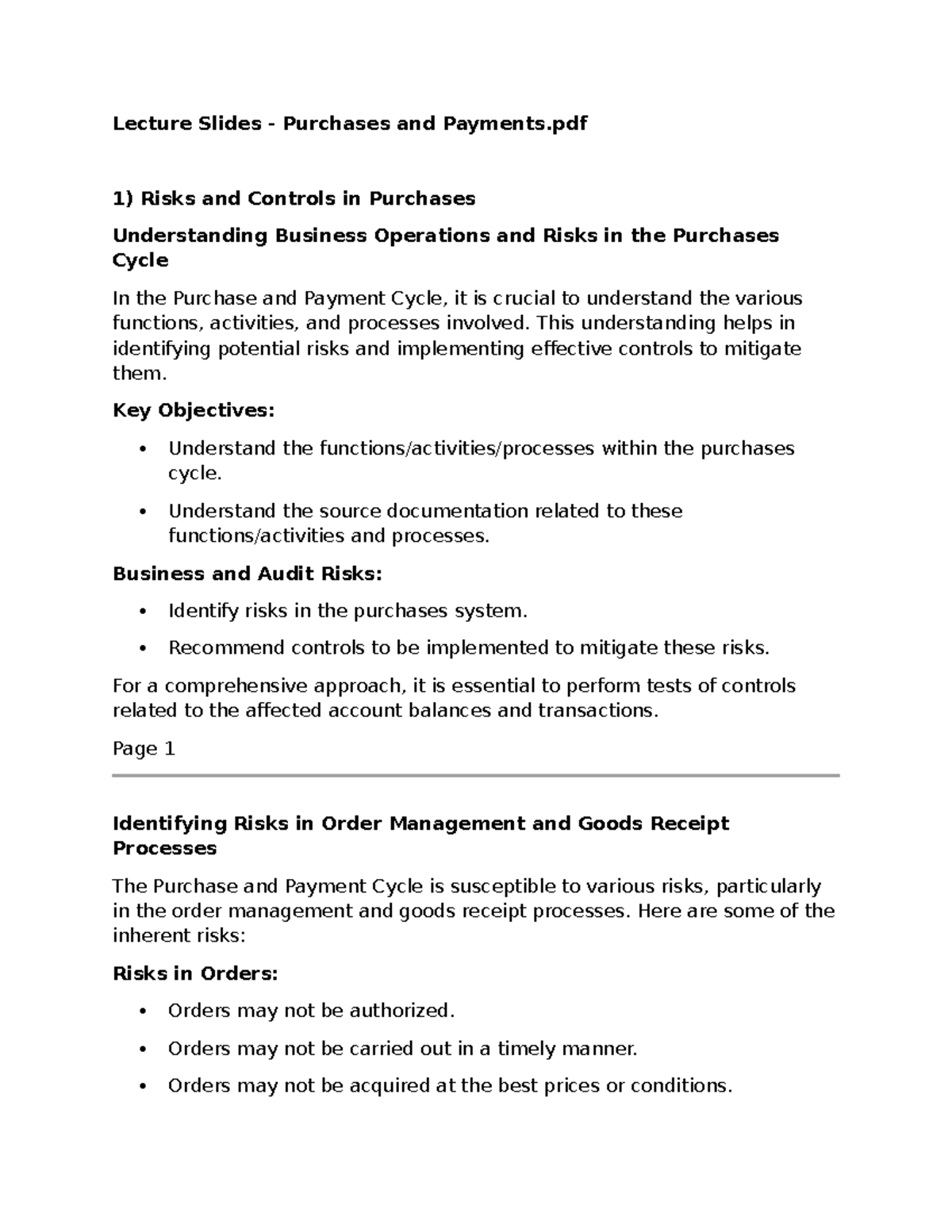 Purchases Cycle Overview: Risks, Controls, and Documentation Insights ...