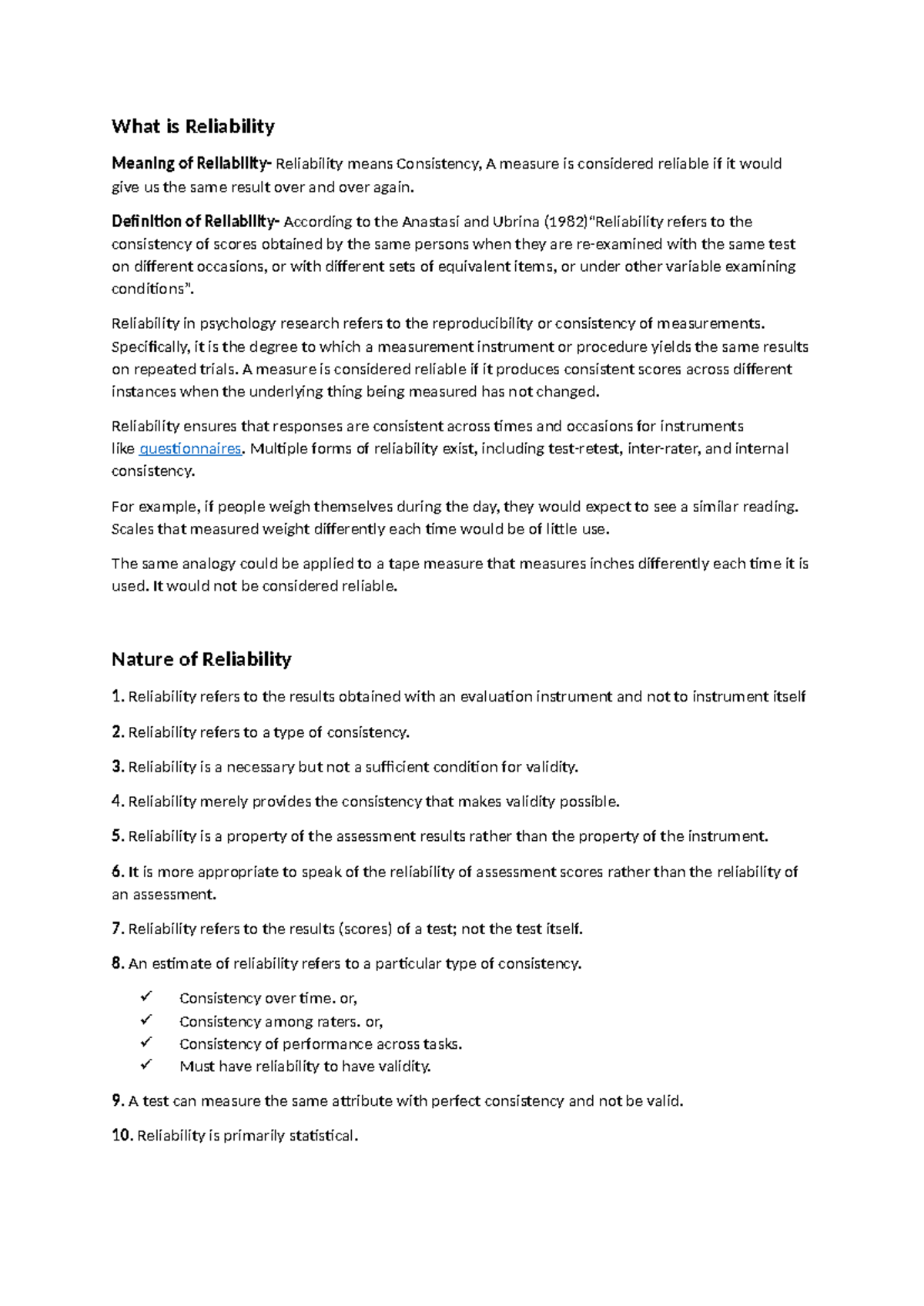 Reliability: Nature and Types in Psychological Measurement (PSY 101 ...