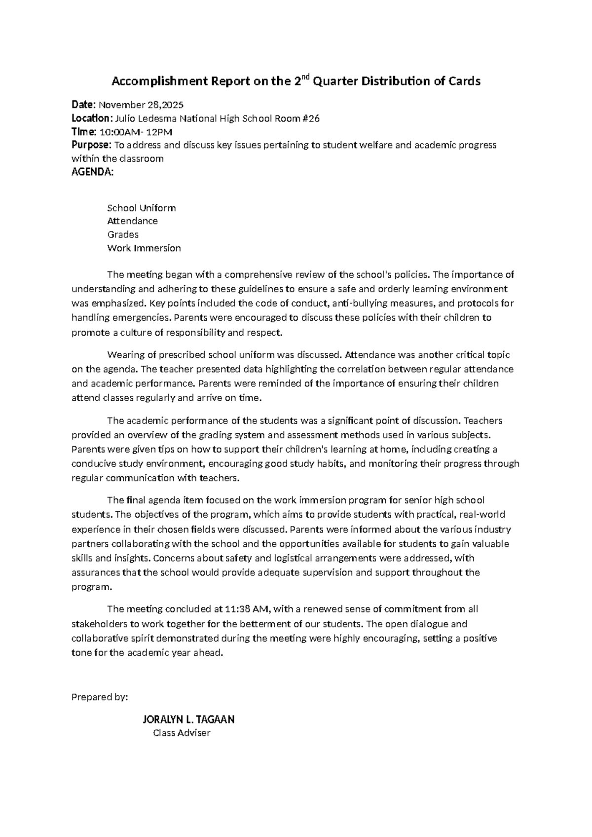 Second Homeroom PTA Meeting Narrative Report - Q2 2025 - Studocu