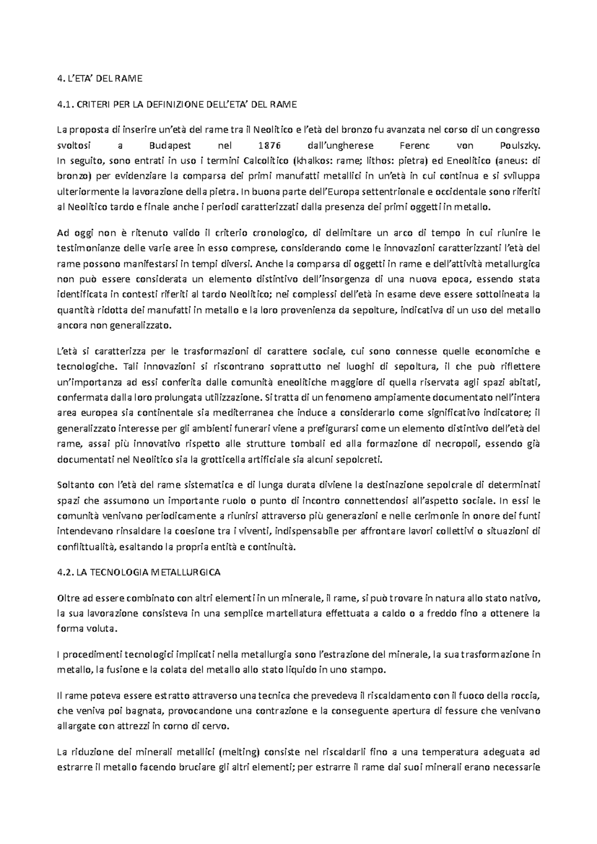 L'età del rame Cocchi Genick - 4. L’ETA’ DEL RAME 4. CRITERI PER LA ...