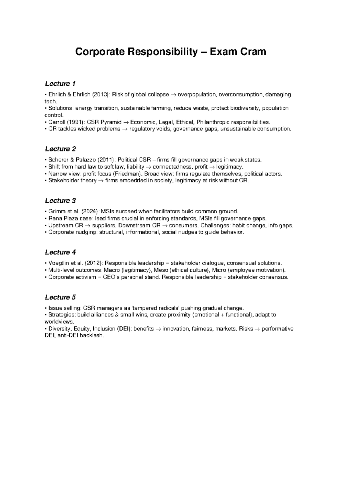 Corporate Responsibility Exam Cram Notes - Overview of Key Concepts ...