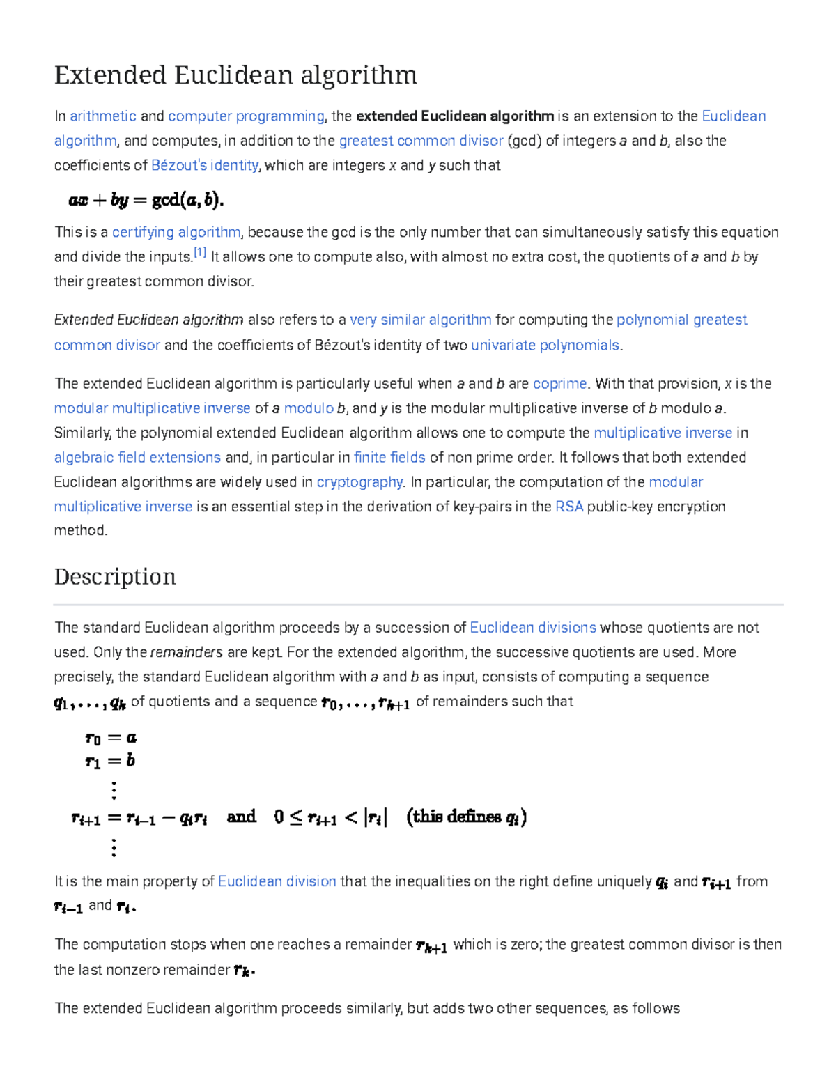 Extended Euclidean Algorithm: Theory and Applications in Cryptography - Studocu