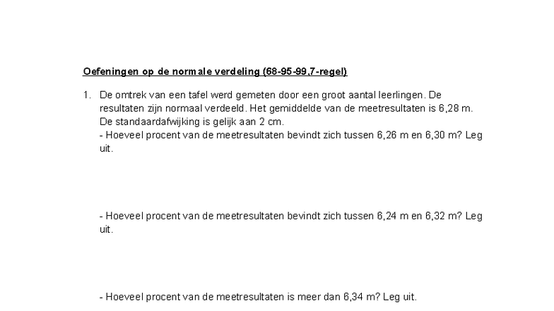 De normale verdeling - oefeninhgen - Oefeningen op de normale verdeling ...