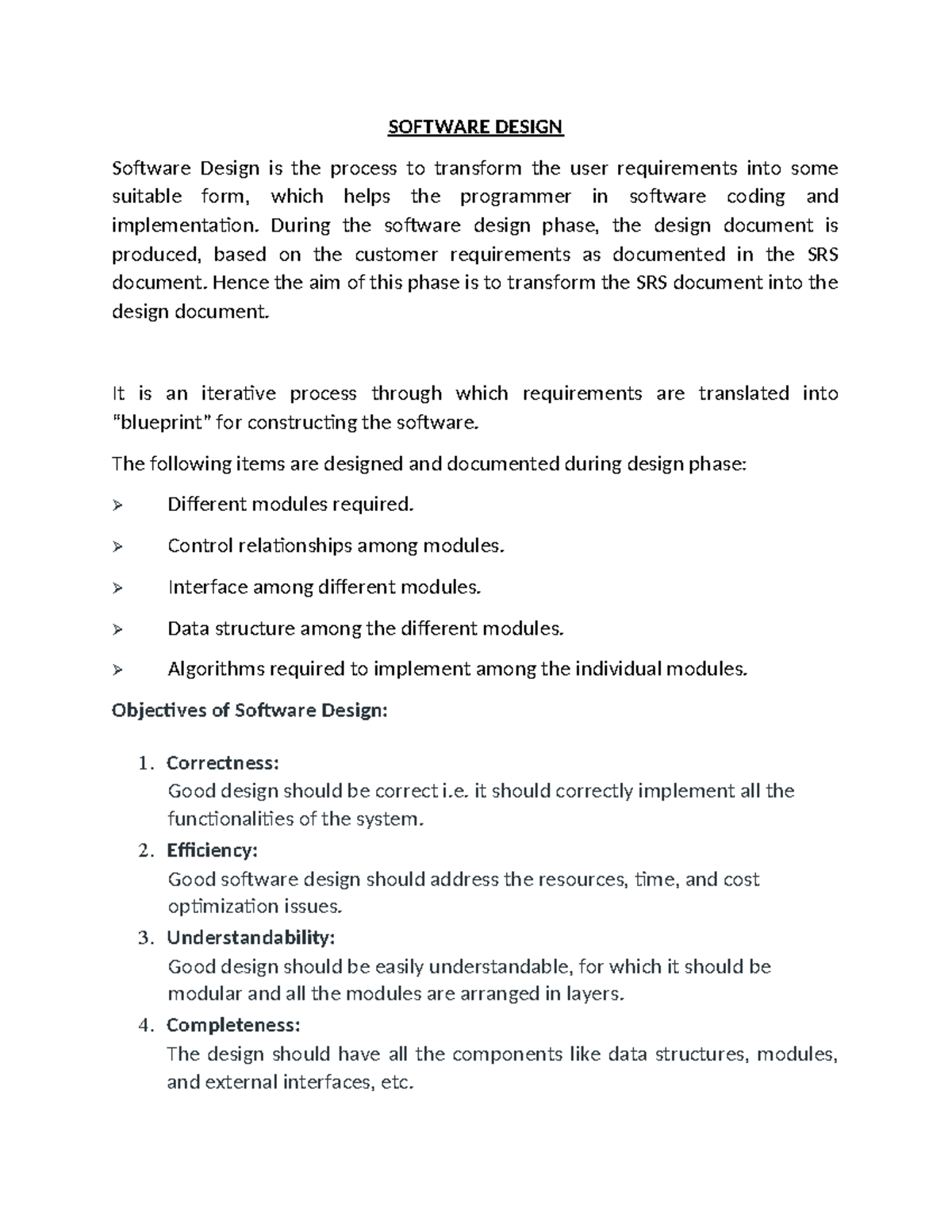 Advanced Software Eng CH2 - SOFTWARE DESIGN Software Design is the process to transform the user ...