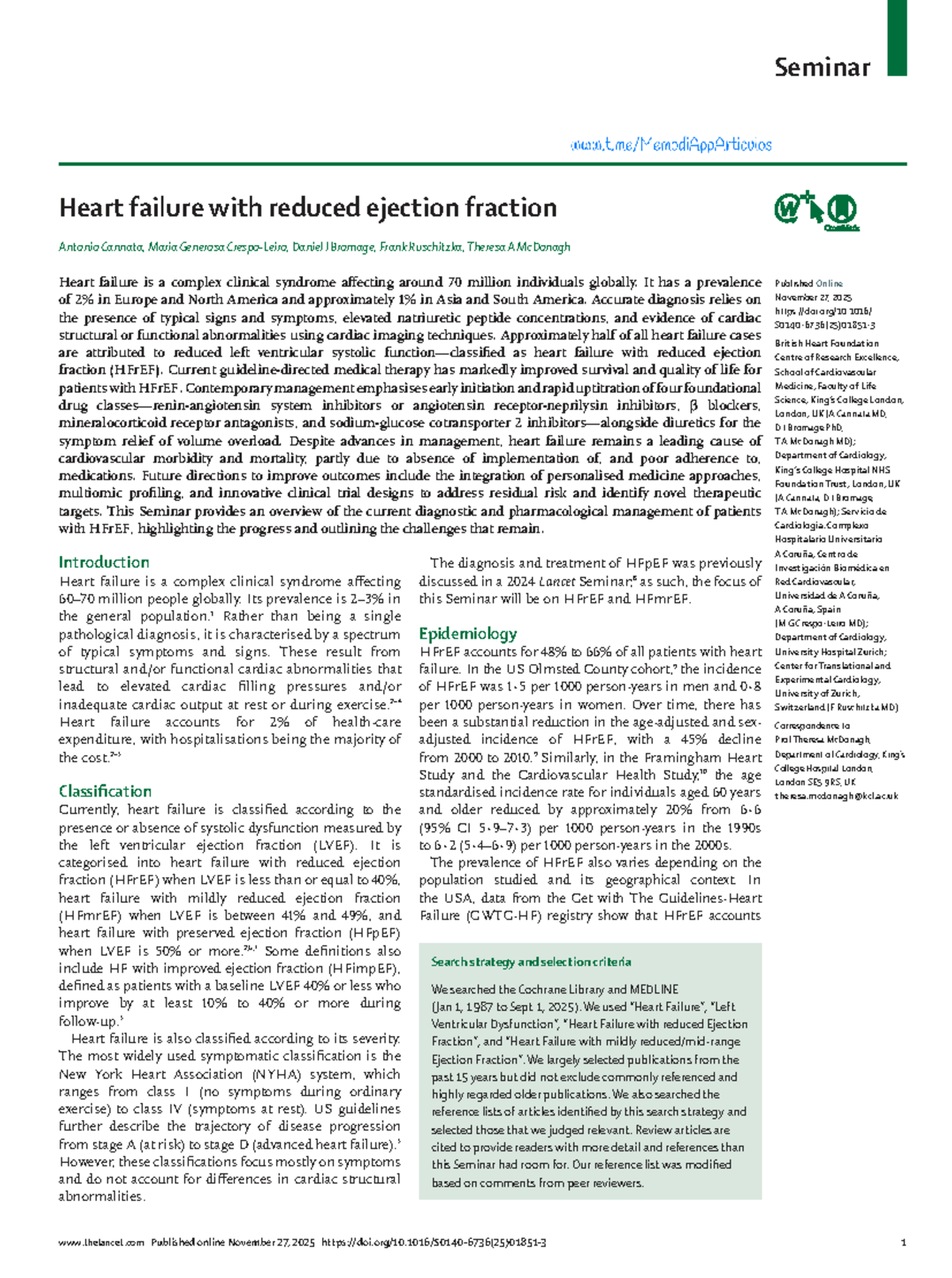 Seminar on Heart Failure with Reduced Ejection Fraction (HFrEF ...