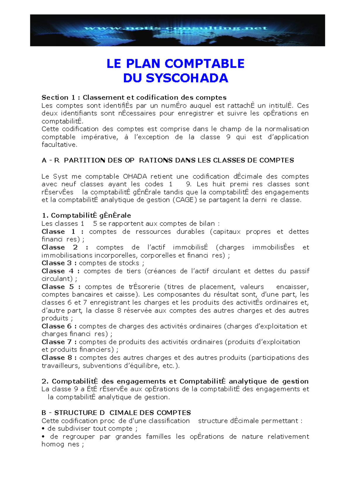 Plan Comptable Syscohada : Codification et Classement des Comptes - Studocu
