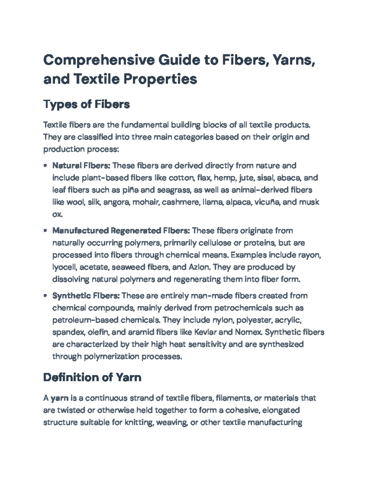 Comprehensive Overview of Fibers and Yarns in Textiles - Comprehensive ...
