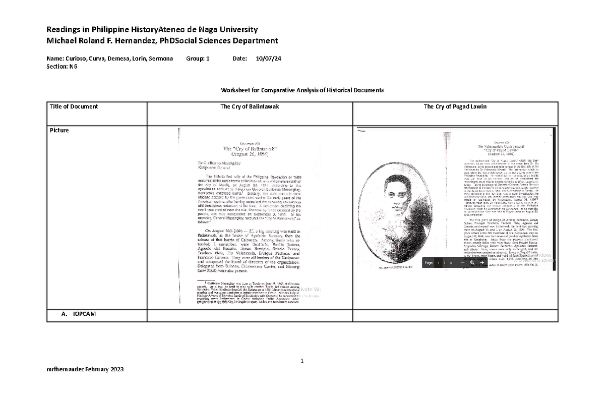Comparative Analysis Historical Document - Michael Roland F. Hernandez ...