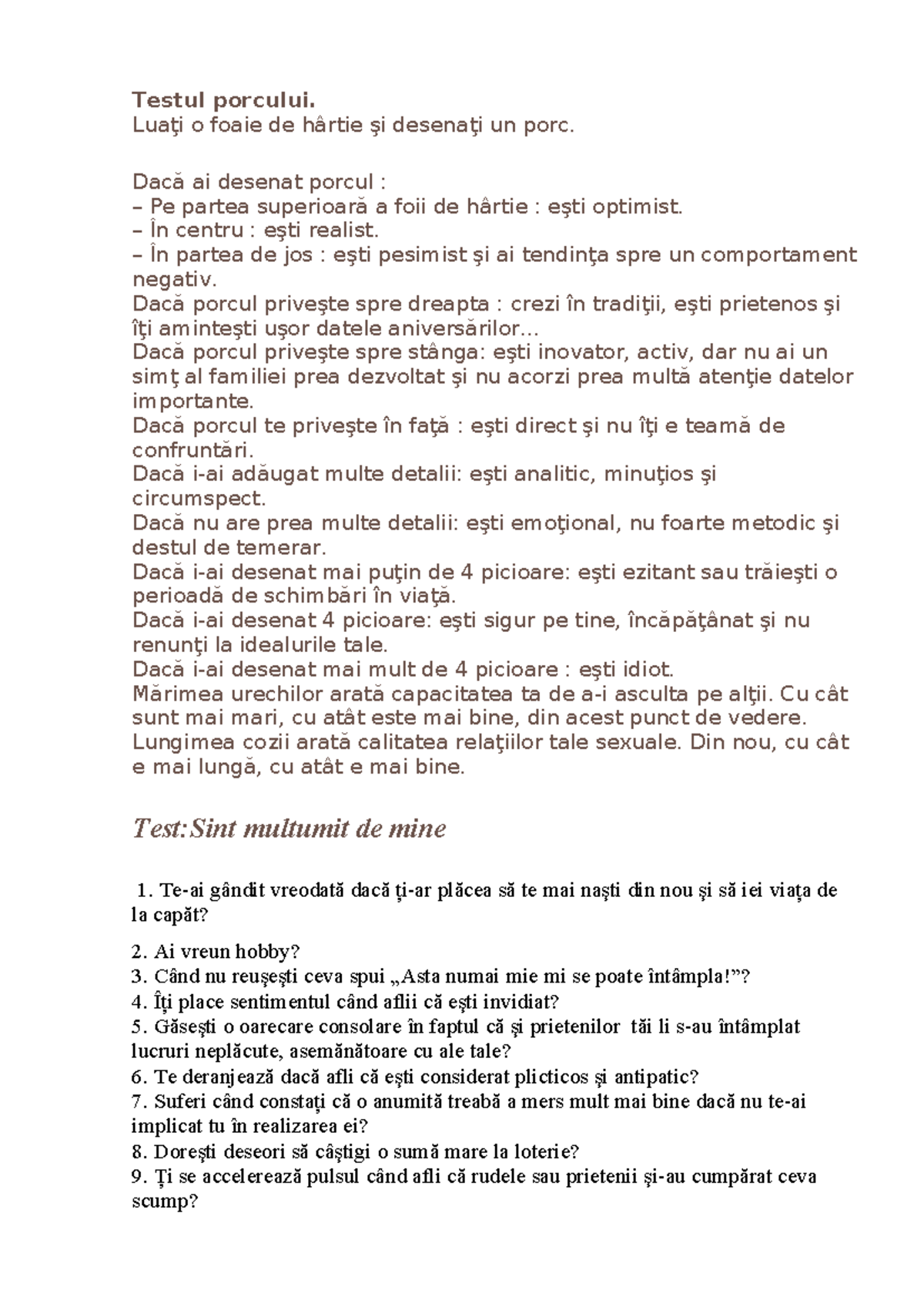 Teste personalitate - MULTUMESC - Testul porcului. Luaţi o foaie de ...