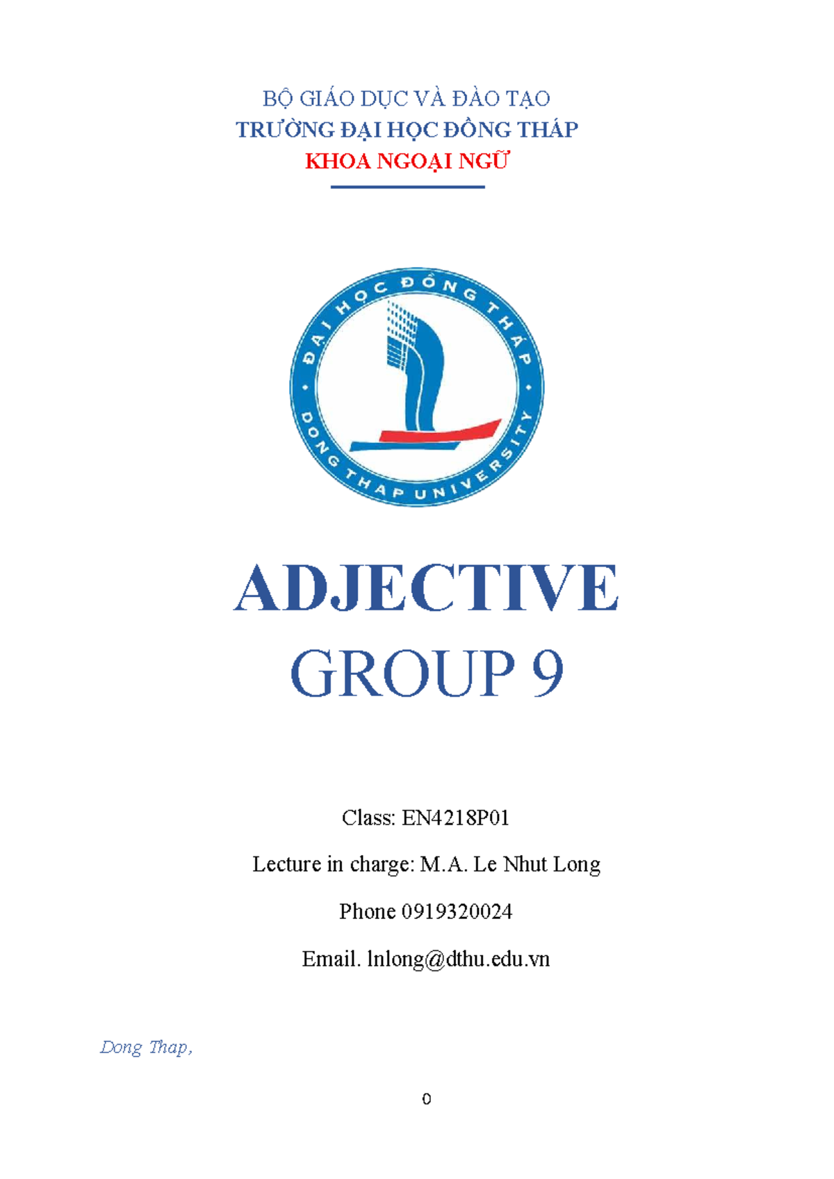 Adjective Overview and Classification - EN4218P01 Lecture Notes - Studocu