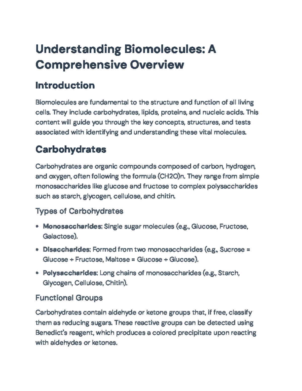 Biomolecules Overview: Carbohydrates, Lipids, and Proteins Detailed ...