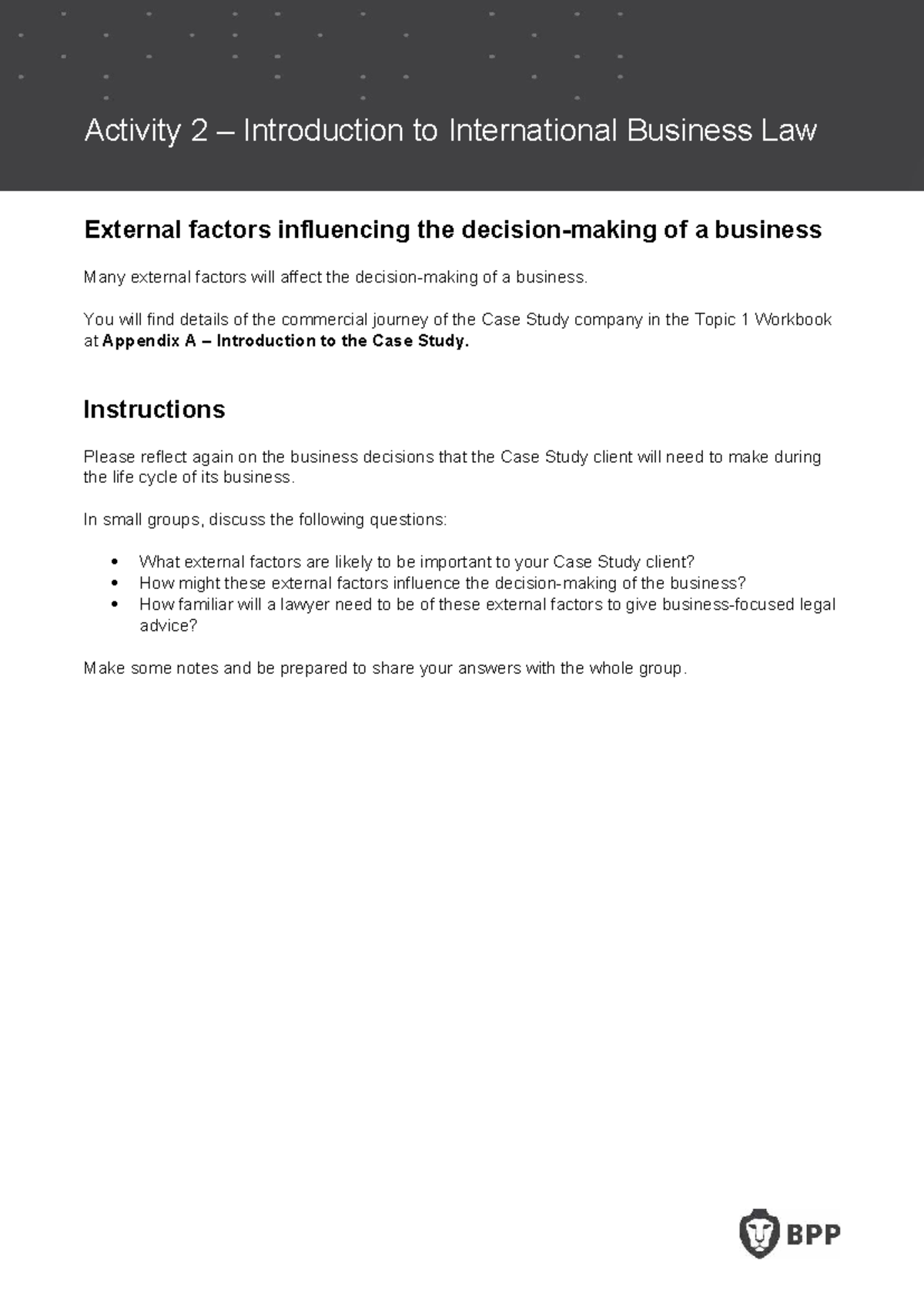 Activity 2: External Factors in International Business Law Case Study ...
