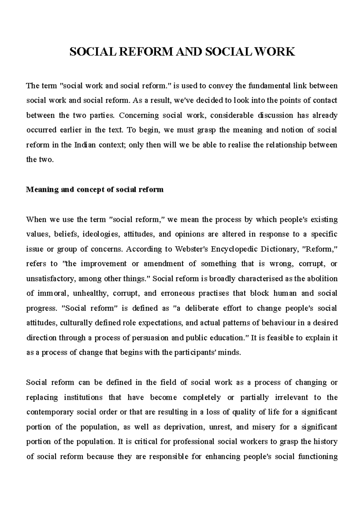 Social Reform & Social Work: Analyzing Their Interconnection in India ...