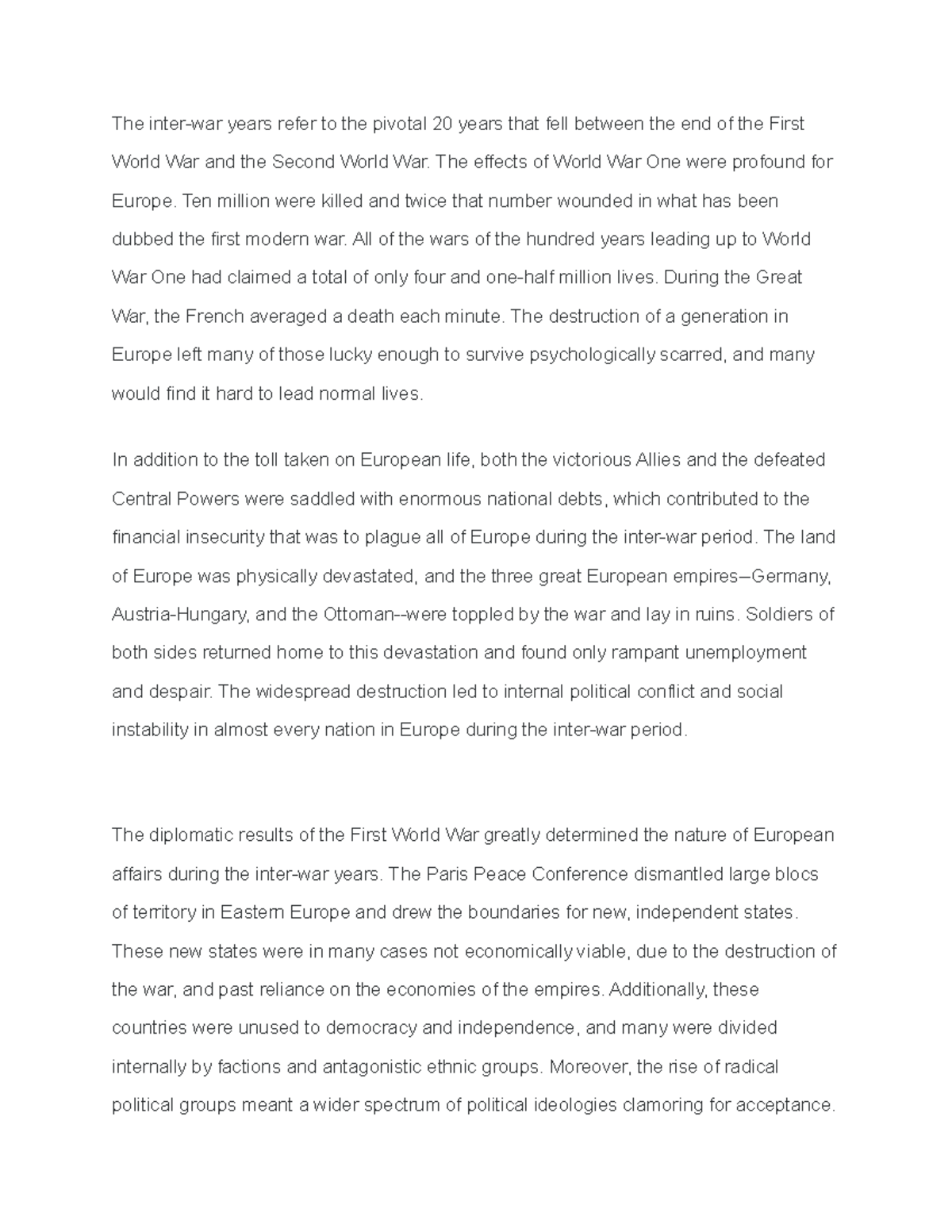 The Interwar Years (1919-1938): Causes and Consequences of Instability ...